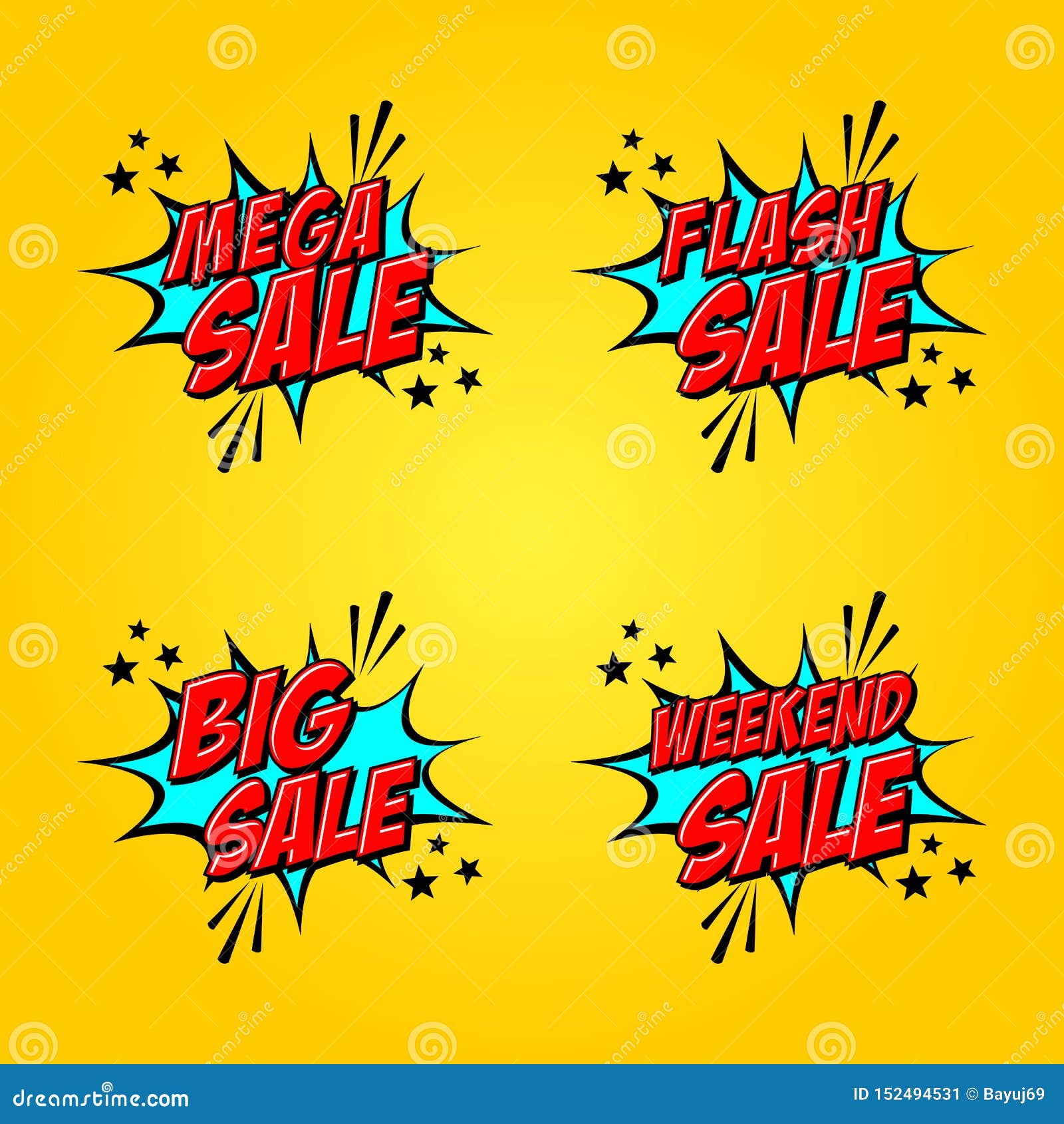 Set of Four, Creative Vector Design in Comic Style for Flash Sale ...