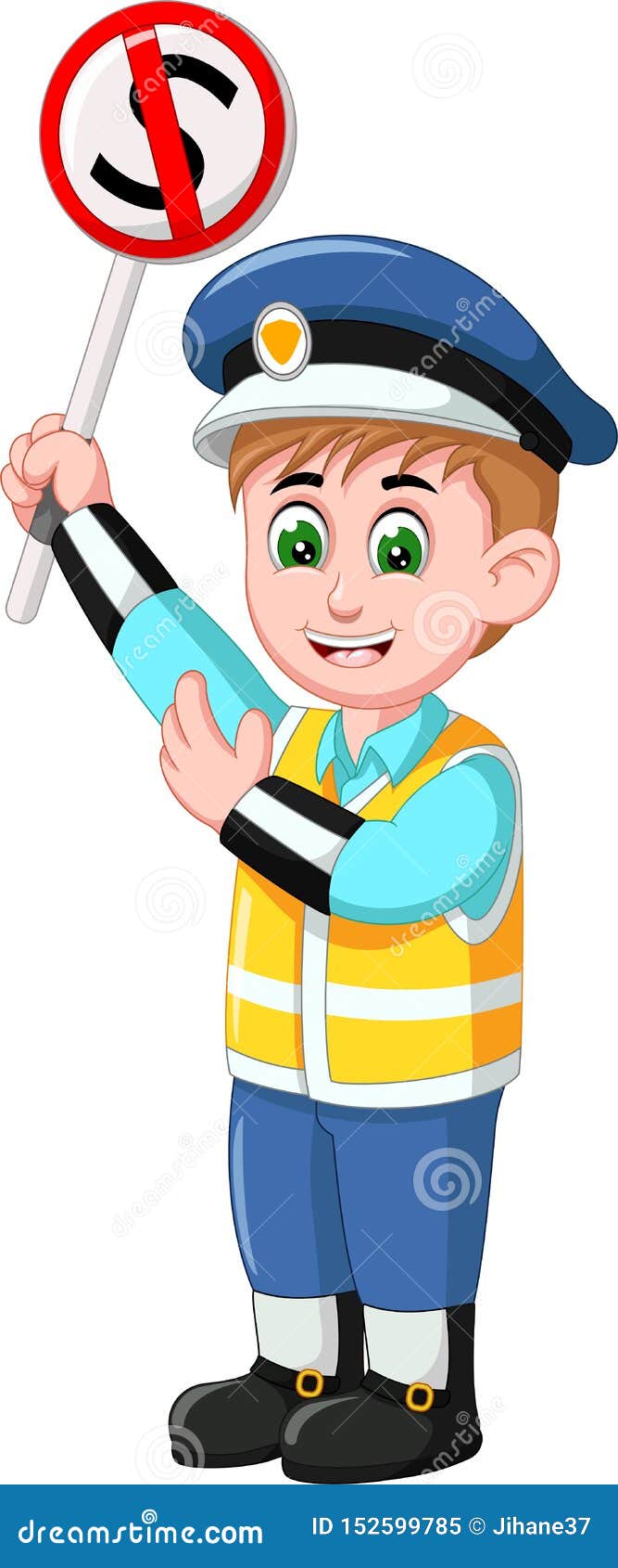 Funny Police with Stop Sign Cartoon Stock Illustration - Illustration ...