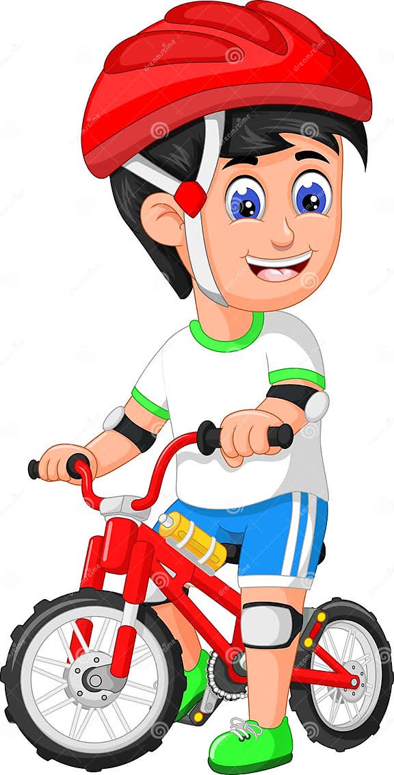 Funny Boy with Red Bike Cartoon Stock Illustration - Illustration of ...