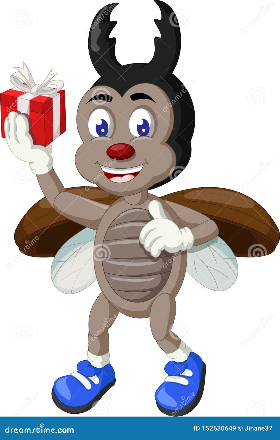 Funny Brown Beetle with Gift Box Cartoon Stock Illustration ...