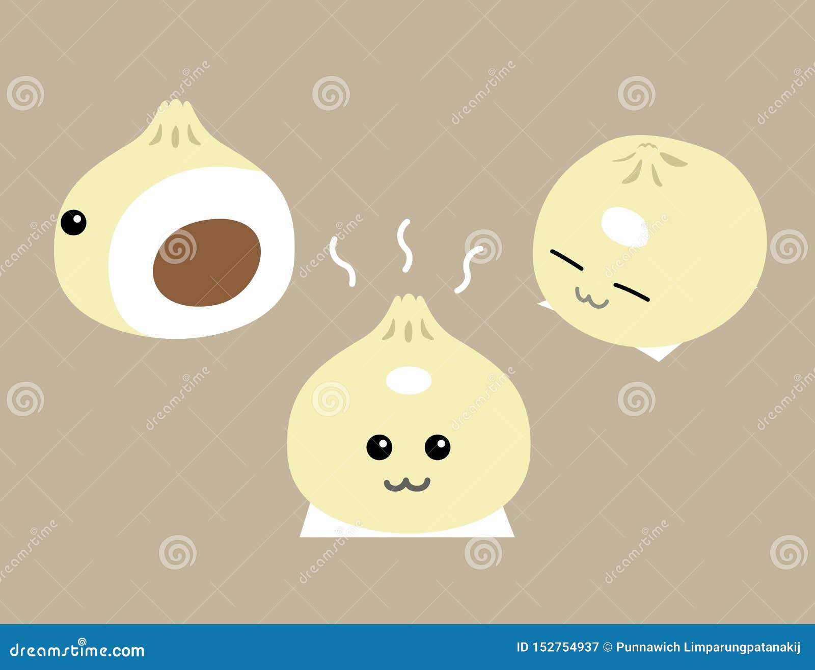 Steamed Bun Cute Character Cartoon Vector Stock Vector - Illustration ...