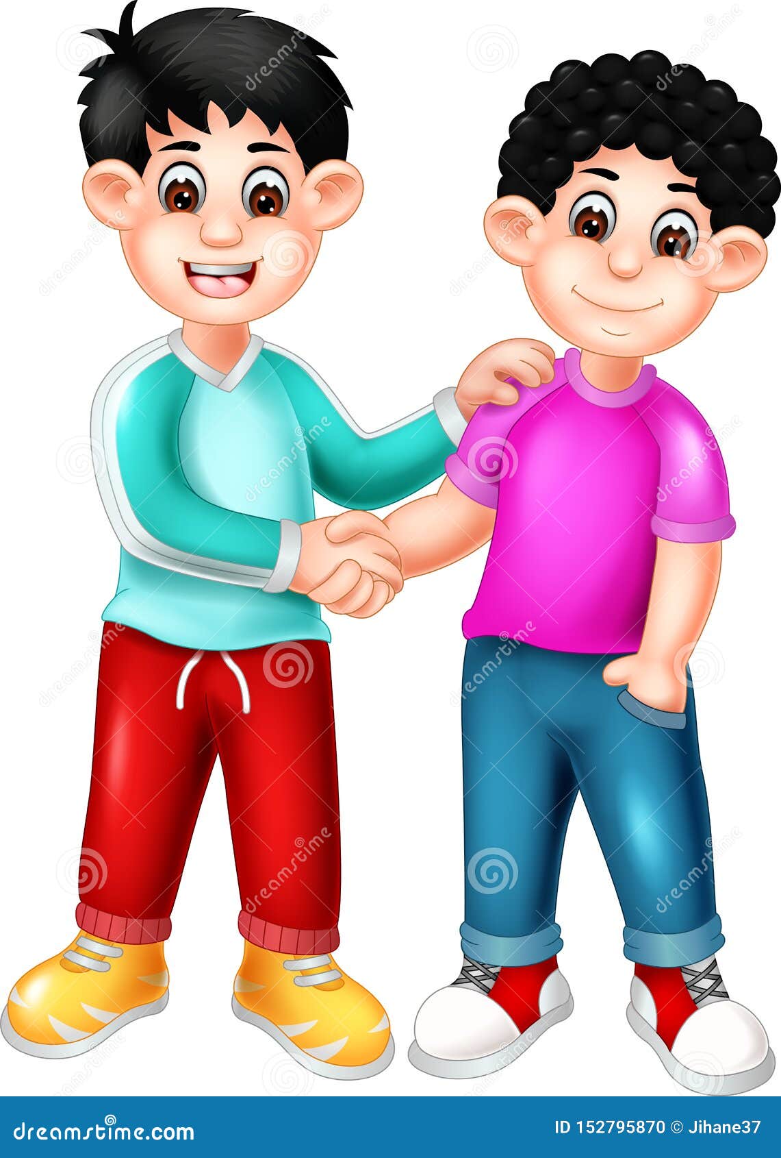 Funny Two Boys Shaking Hand Cartoon Stock Illustration - Illustration ...