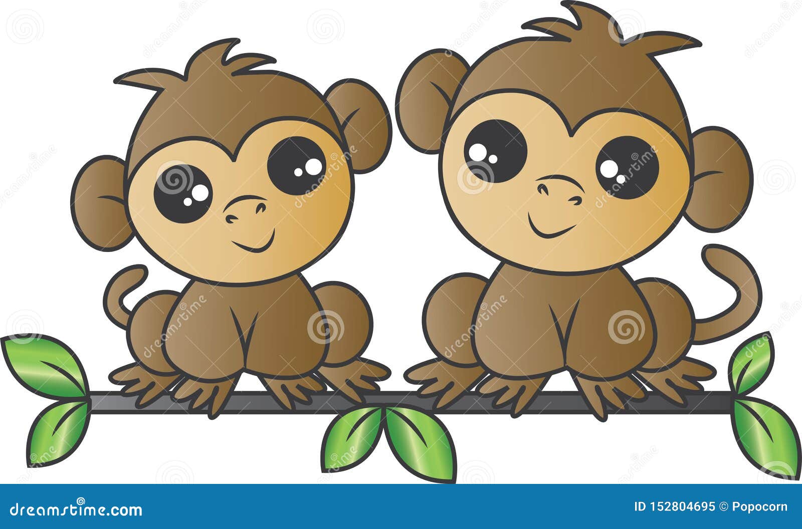 Two Monkeys On Branch, Vector. Monkeys Silhouettes On Tree Illustration ...