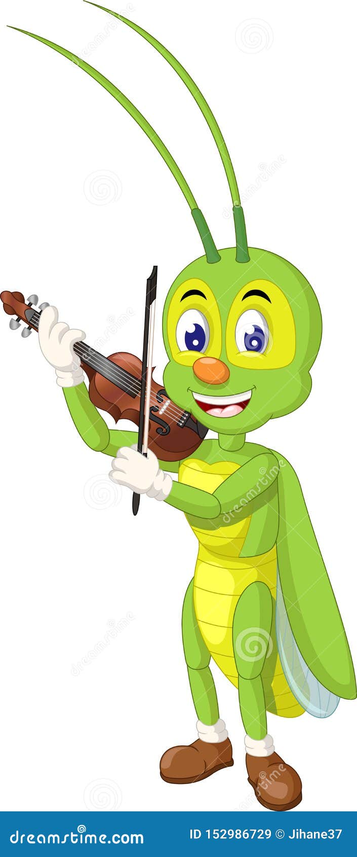 Funny Green Grasshopper with Violin Cartoon Stock Illustration ...
