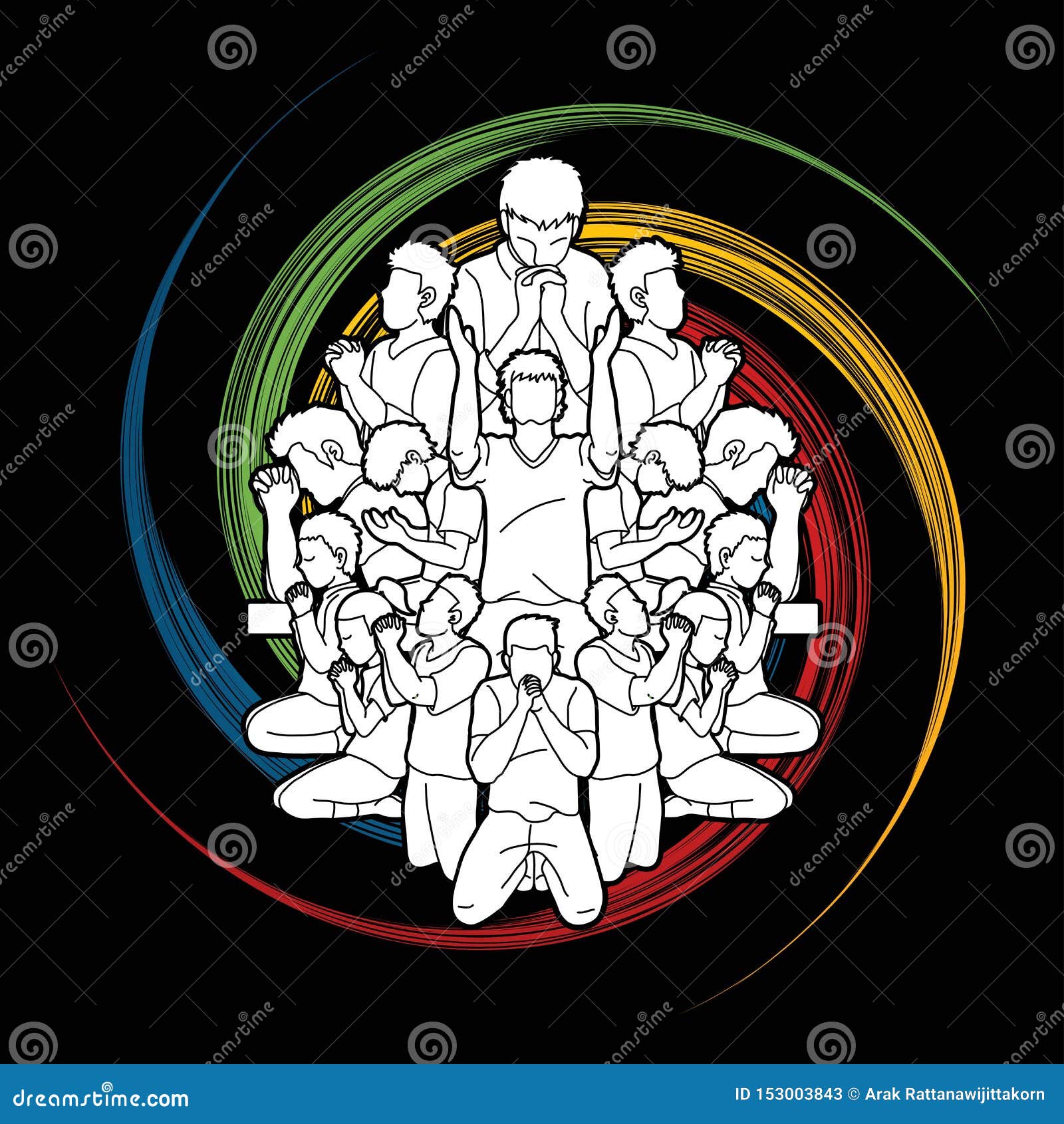 Group of Prayer Cartoon Graphic Stock Vector - Illustration of holy ...