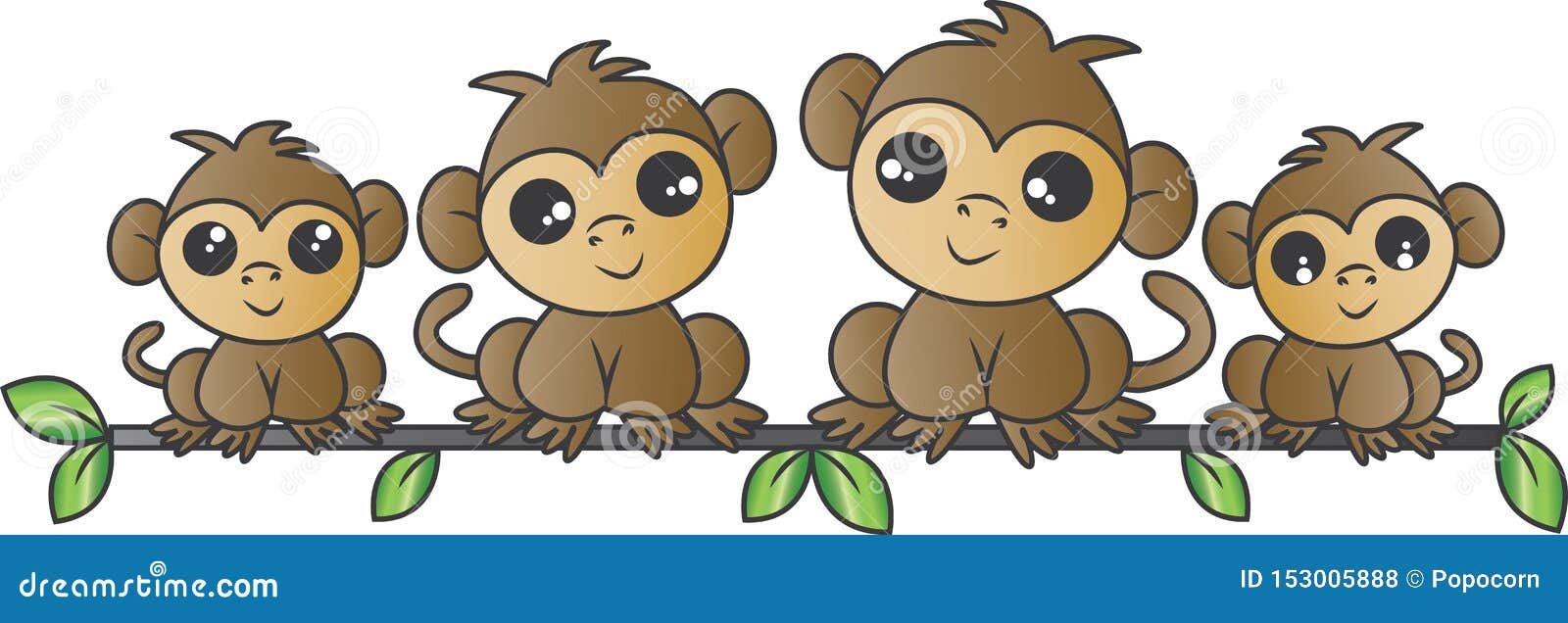 Adorable Monkey Family Sitting on a Branch Stock Vector - Illustration ...