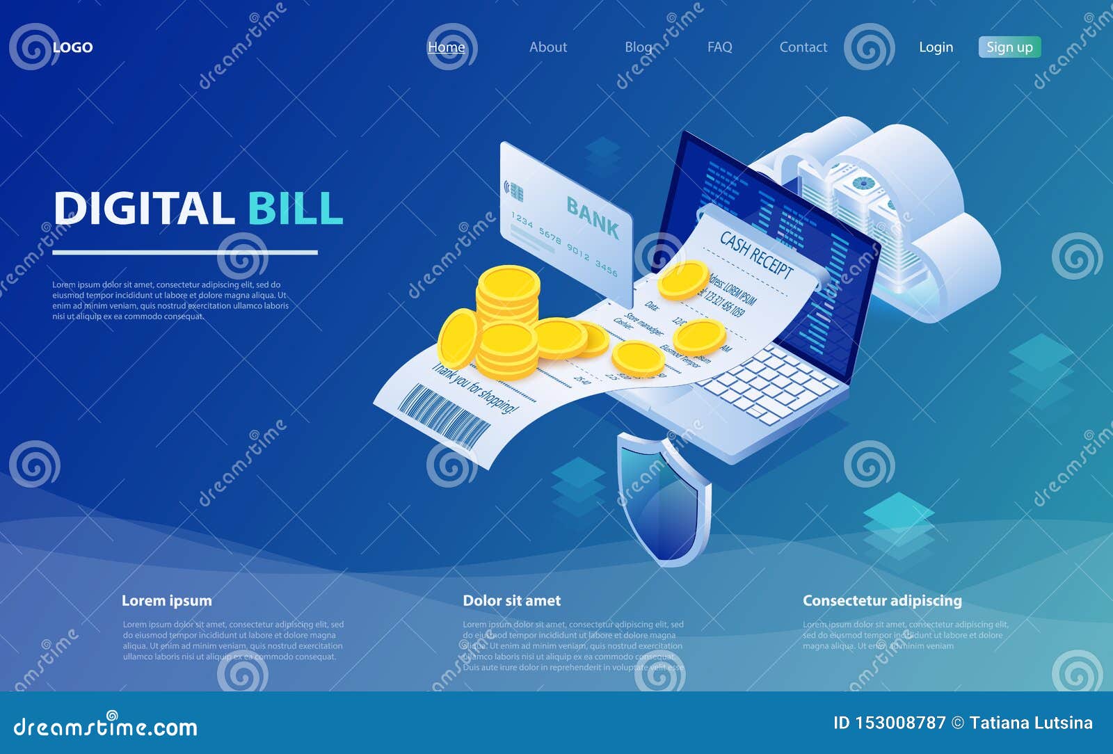 Digital Bill and Online Bank, Laptop with Check Tape. Online Bill ...