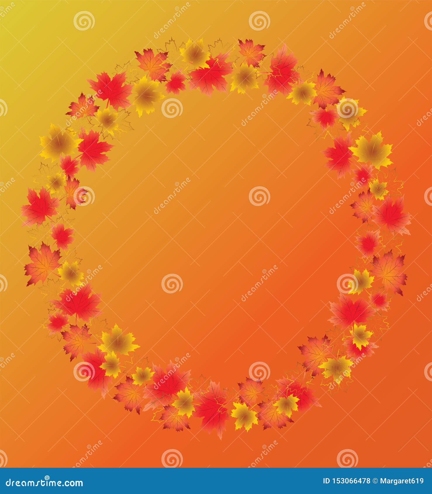 Autumn Leaves Border Isolated on Orange Background. Stock Illustration ...