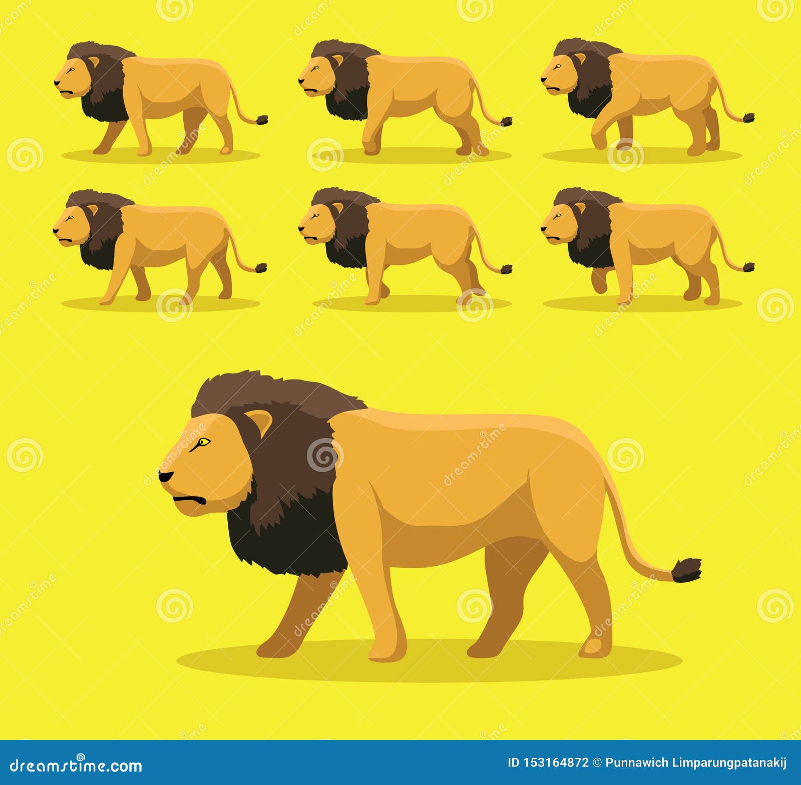 Lion Male Walking Animation Sequence Cartoon Vector Stock Vector ...