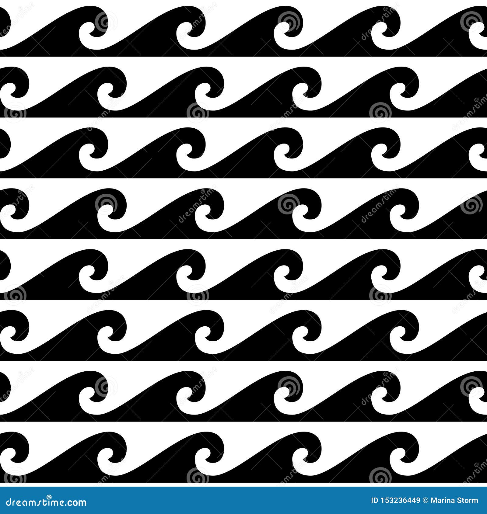 Black and White Seamless Wave Pattern, Line Wave Ornament in Maori ...
