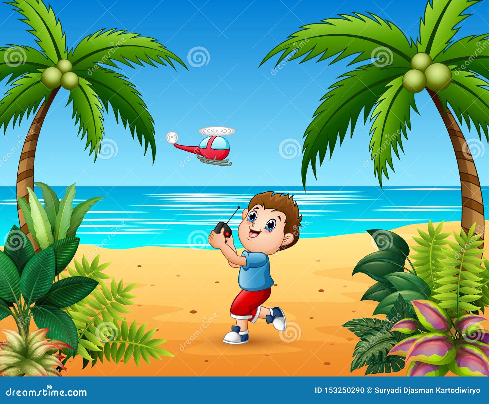 Boy Playing Remote Controlled Airplane at the Beach Stock Vector ...