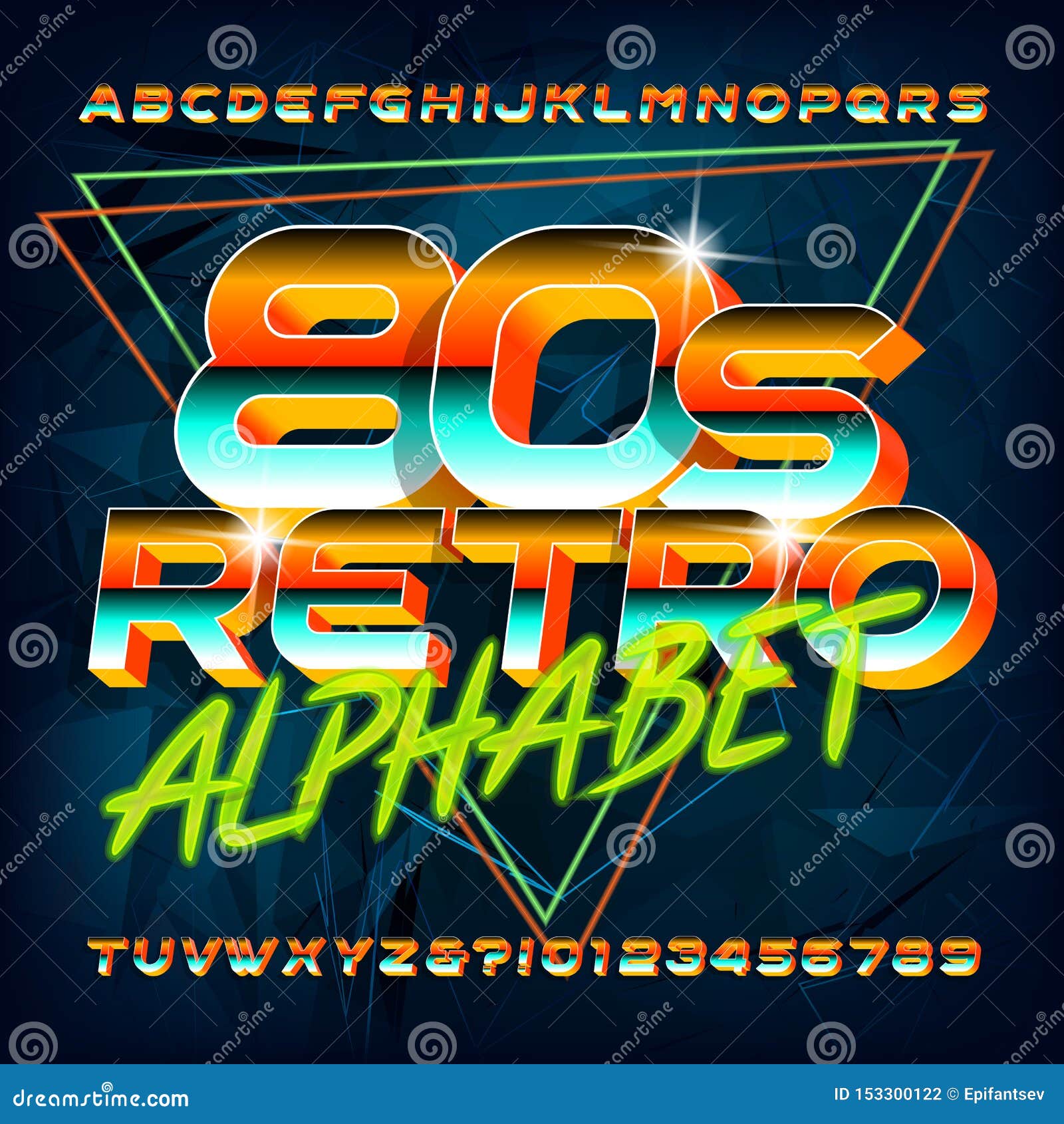 Retro 80s Alphabet Font. 3D Uppercase Letters and Numbers. Abstract ...