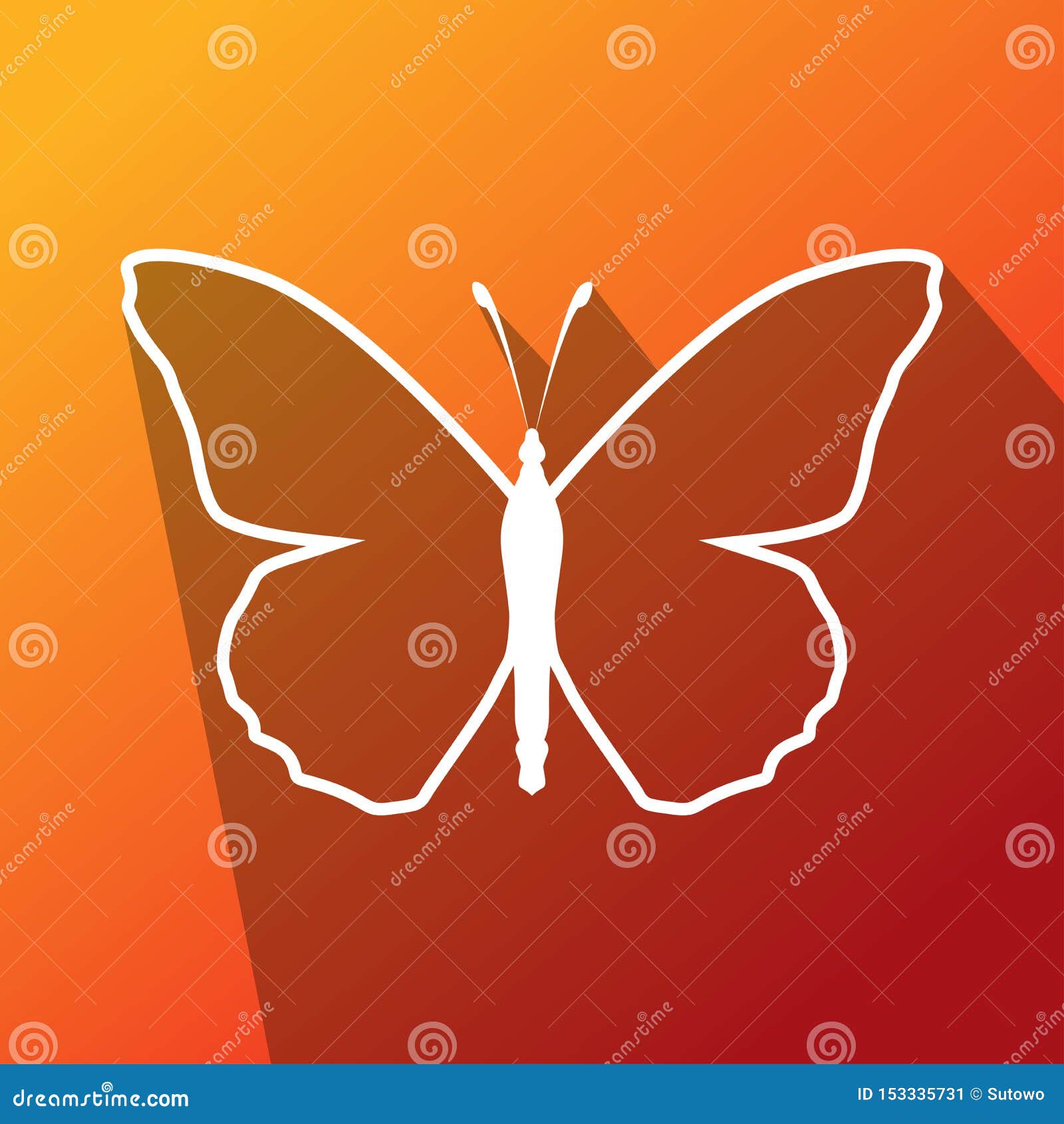 Simple White Outline Butterfly Icon with Long Shadow Effect in Red ...