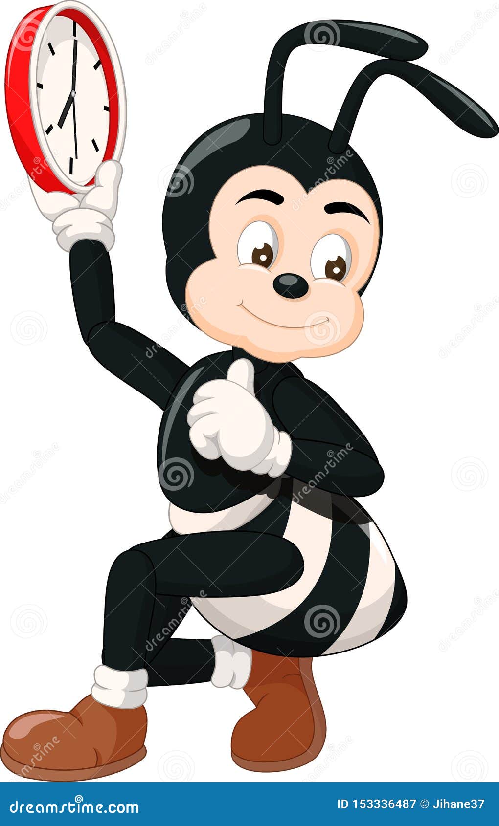 Funny Black Ant with Red Clock Cartoon Stock Illustration ...