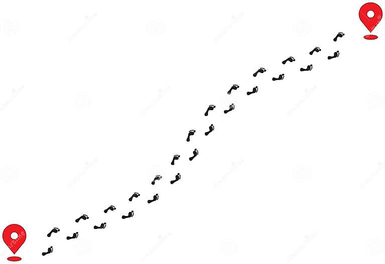 Tracking of Traces of Human Steps. Track with Location Pin. Footsteps ...