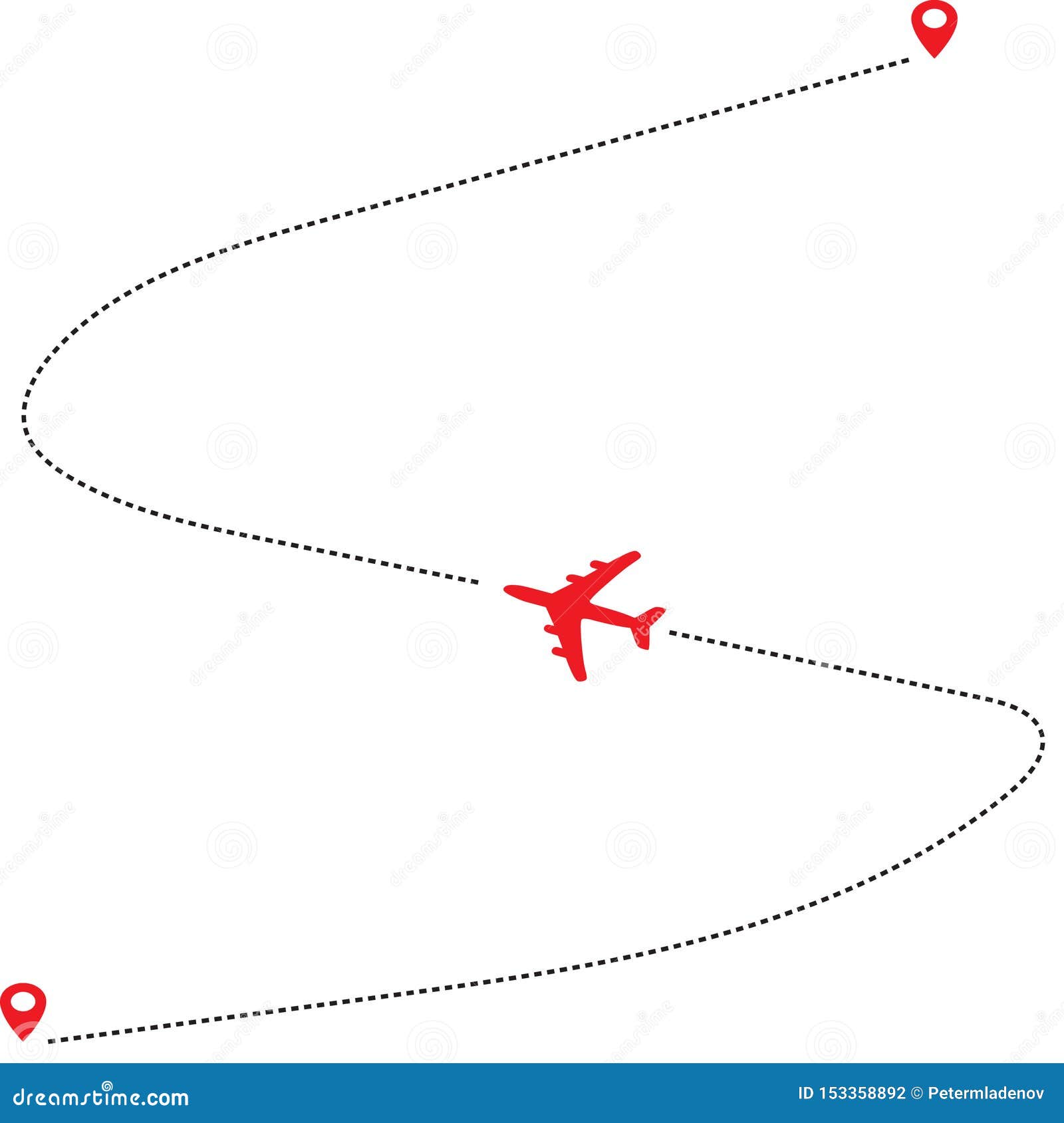 Airplane Dotted Line Path of Air Plane Flight Route with Start Point ...