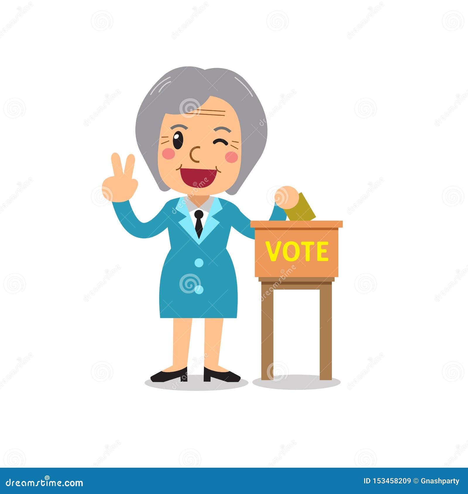 Cartoon Senior Woman Putting Voting Paper in the Ballot Box Stock ...