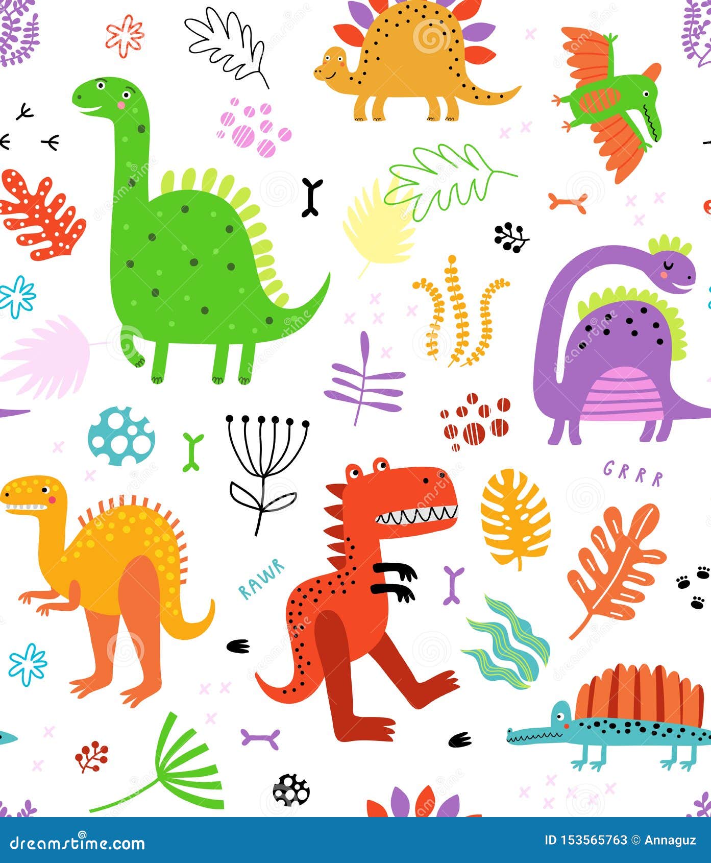 Kids Dinosaurs Seamless Background Stock Vector - Illustration of decor ...