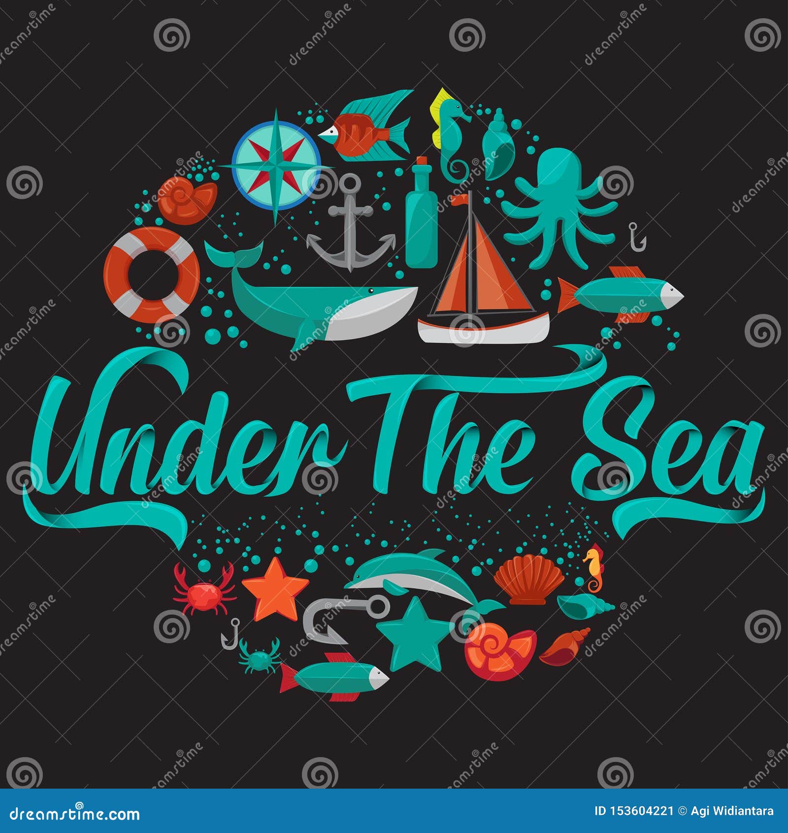 Under the Sea Typography Concept Vector Modern Design Stock ...
