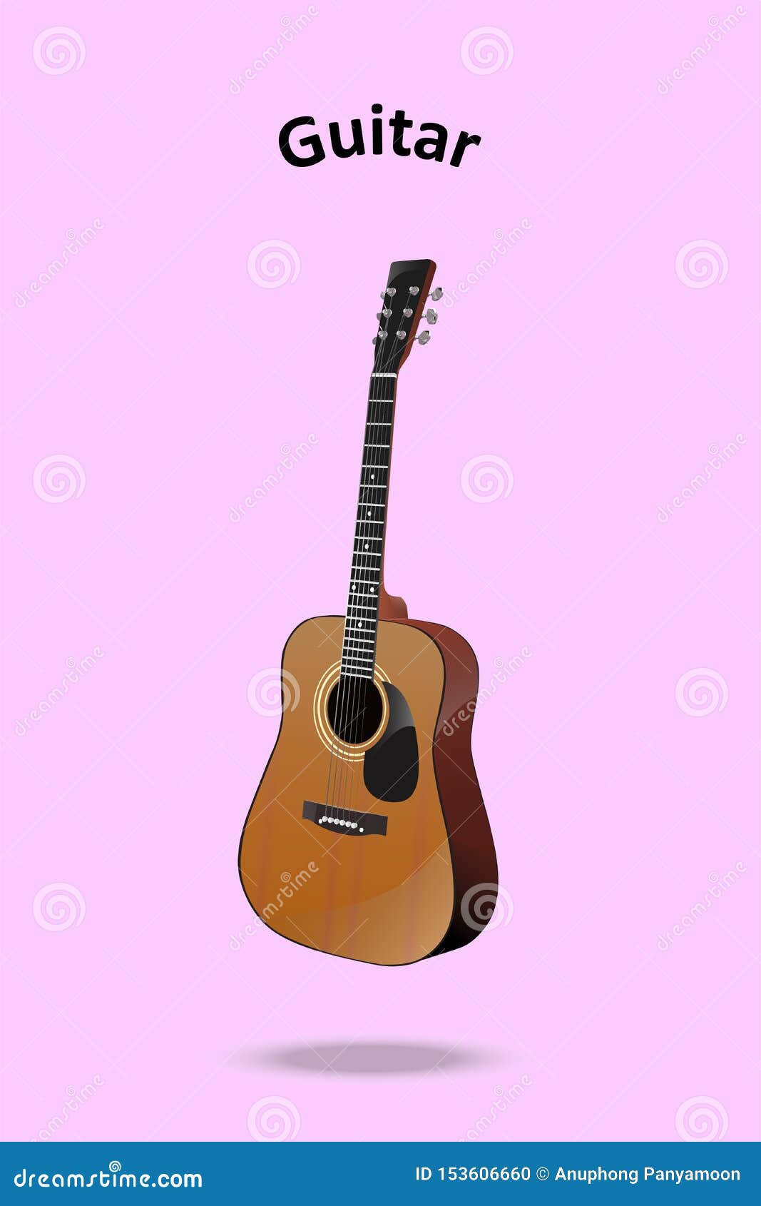 Classic Guitar Vector on Pastel Pink Background Stock Vector ...