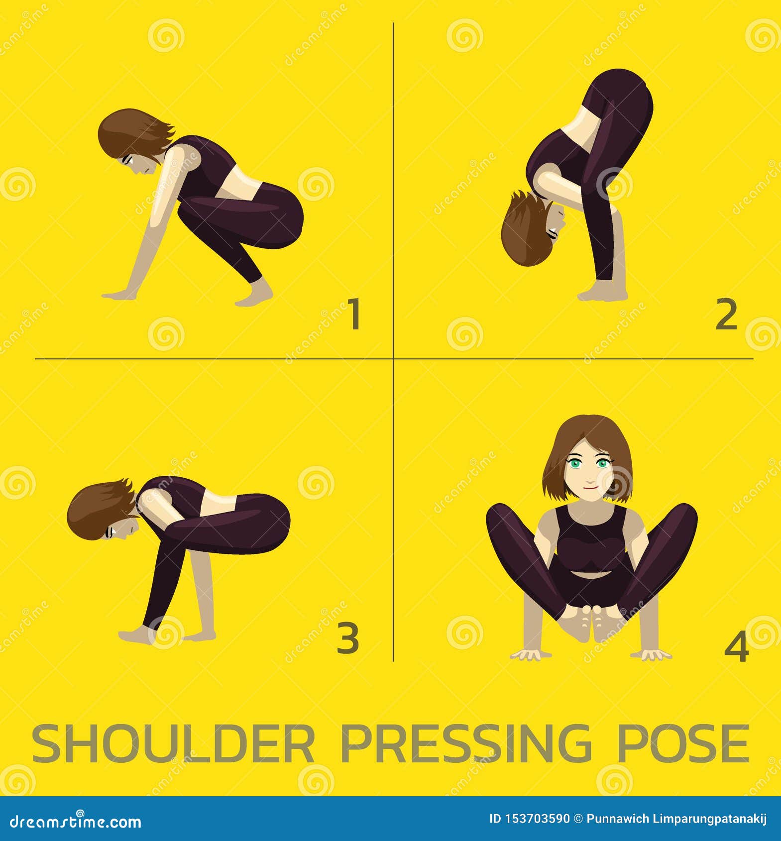Shoulder Pressing Pose Yoga Manga Tutorial How Cartoon Vector ...