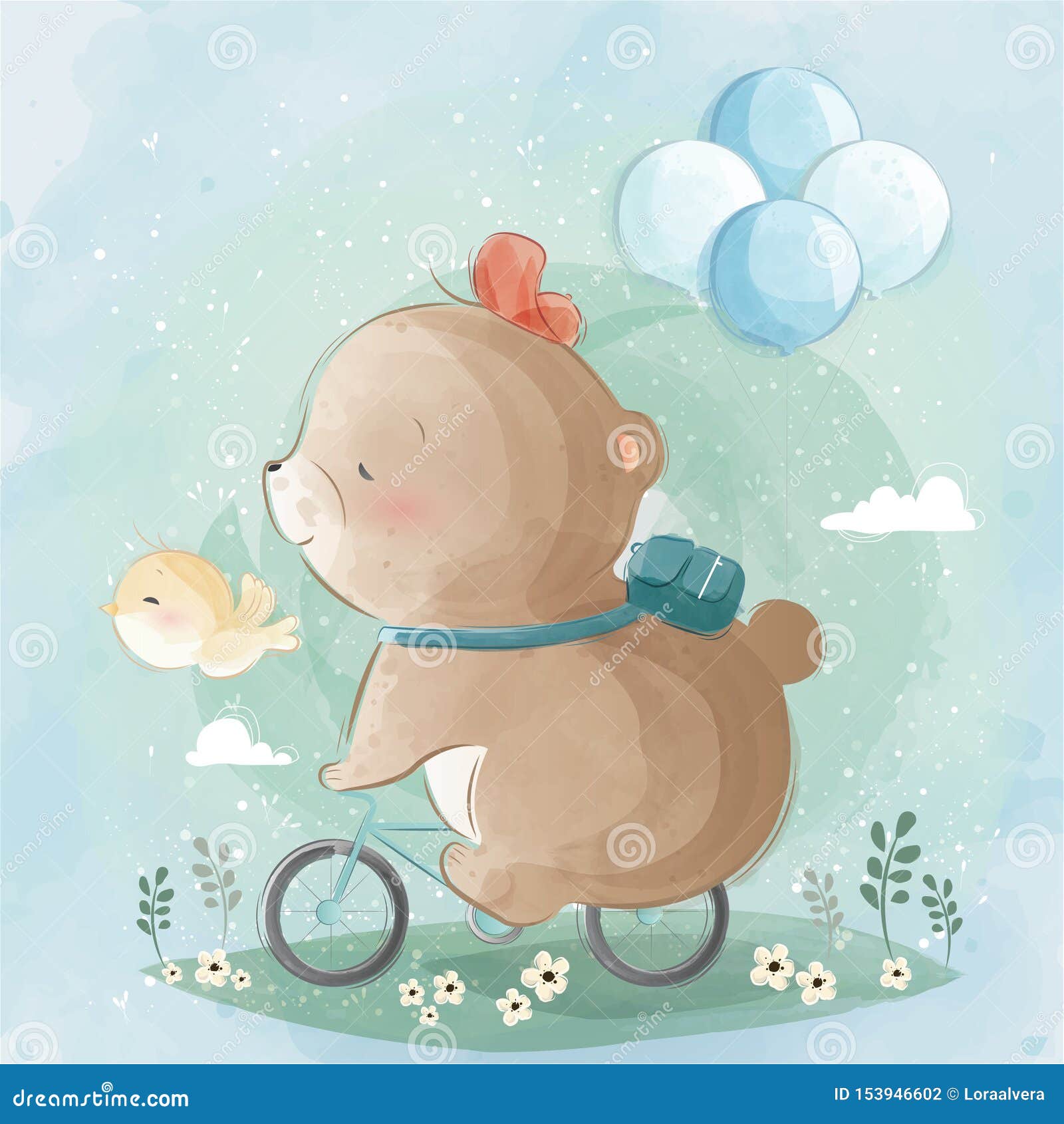 Cute Little Bear Riding To School Stock Vector - Illustration of hand ...