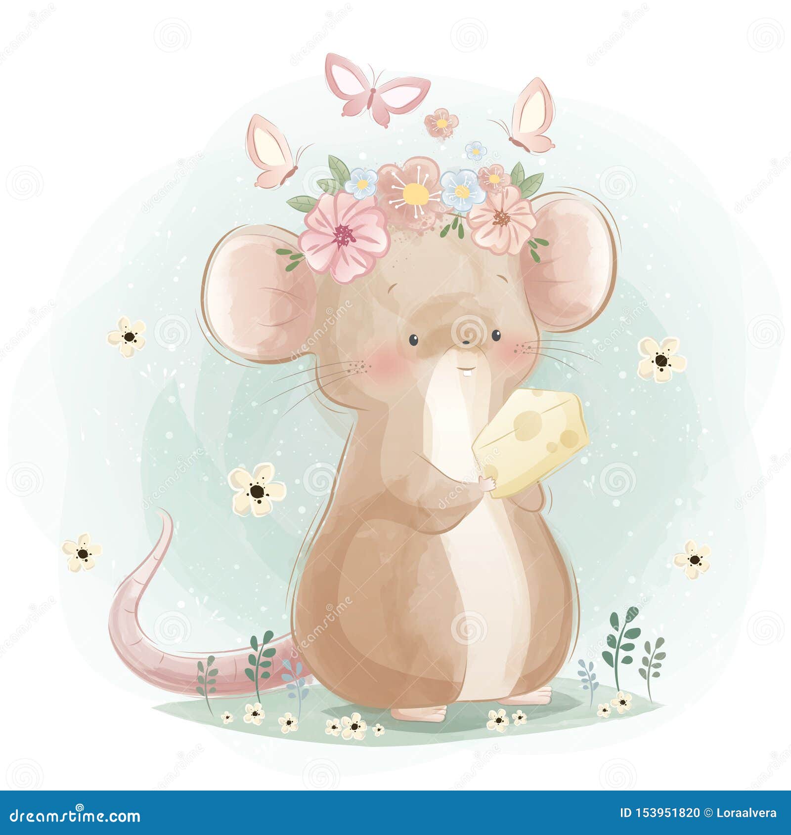 Cute Mouse Holding a Cheese Stock Vector - Illustration of pattern ...