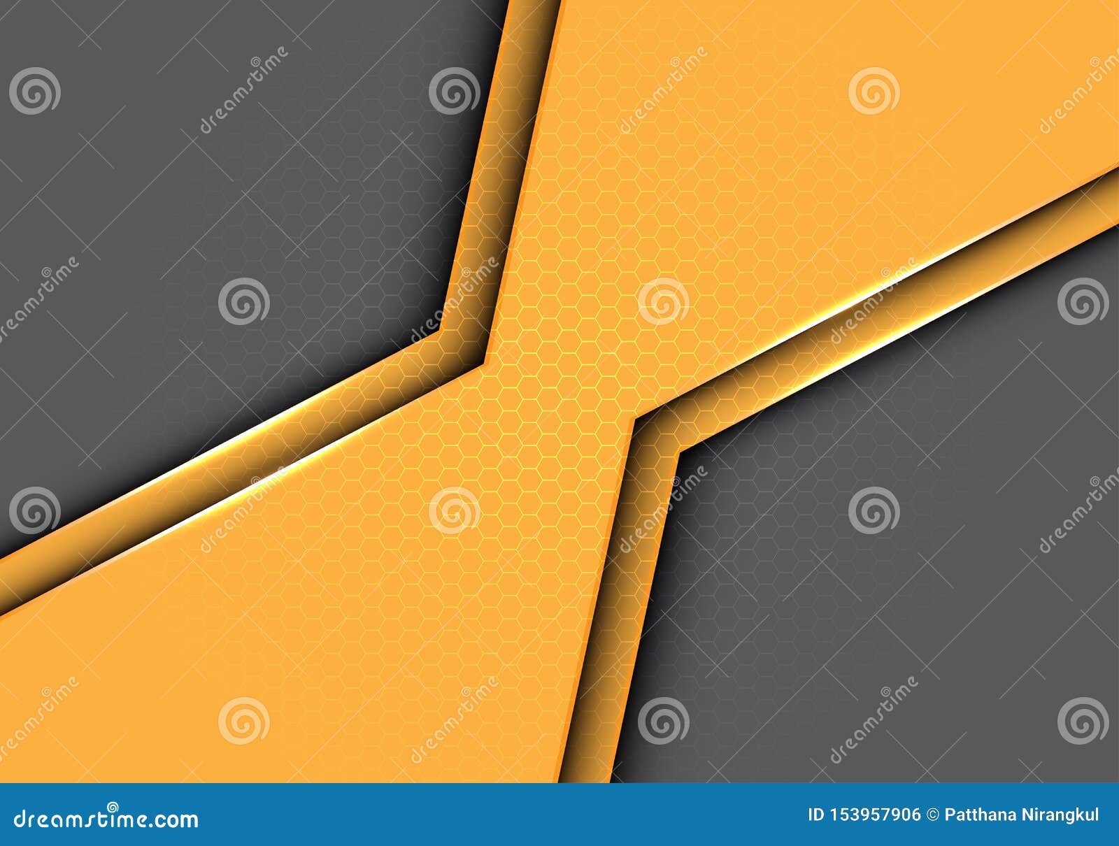Abstract Yellow Polygon Metallic with Hexagon Mesh Pattern on Grey ...