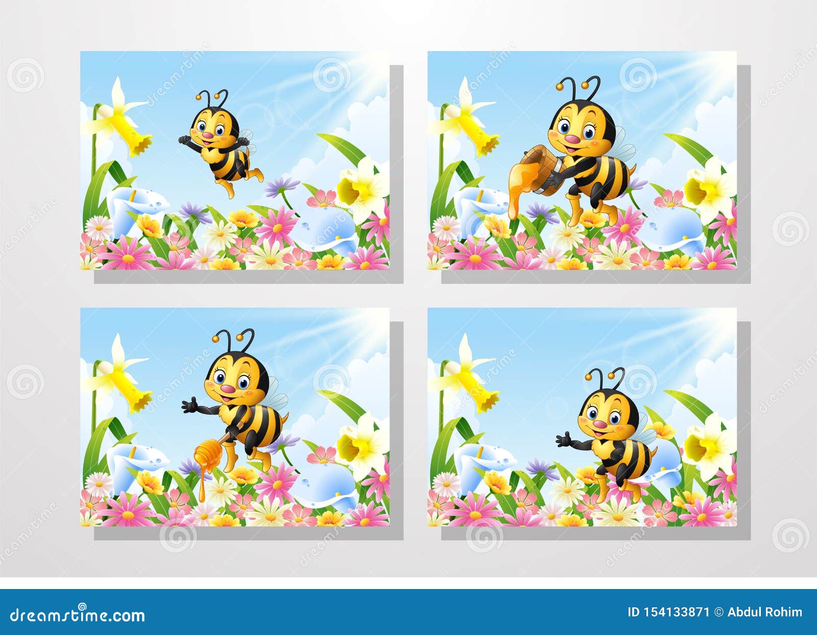 Cartoon Bee on Flower Garden Collections Set Stock Vector ...