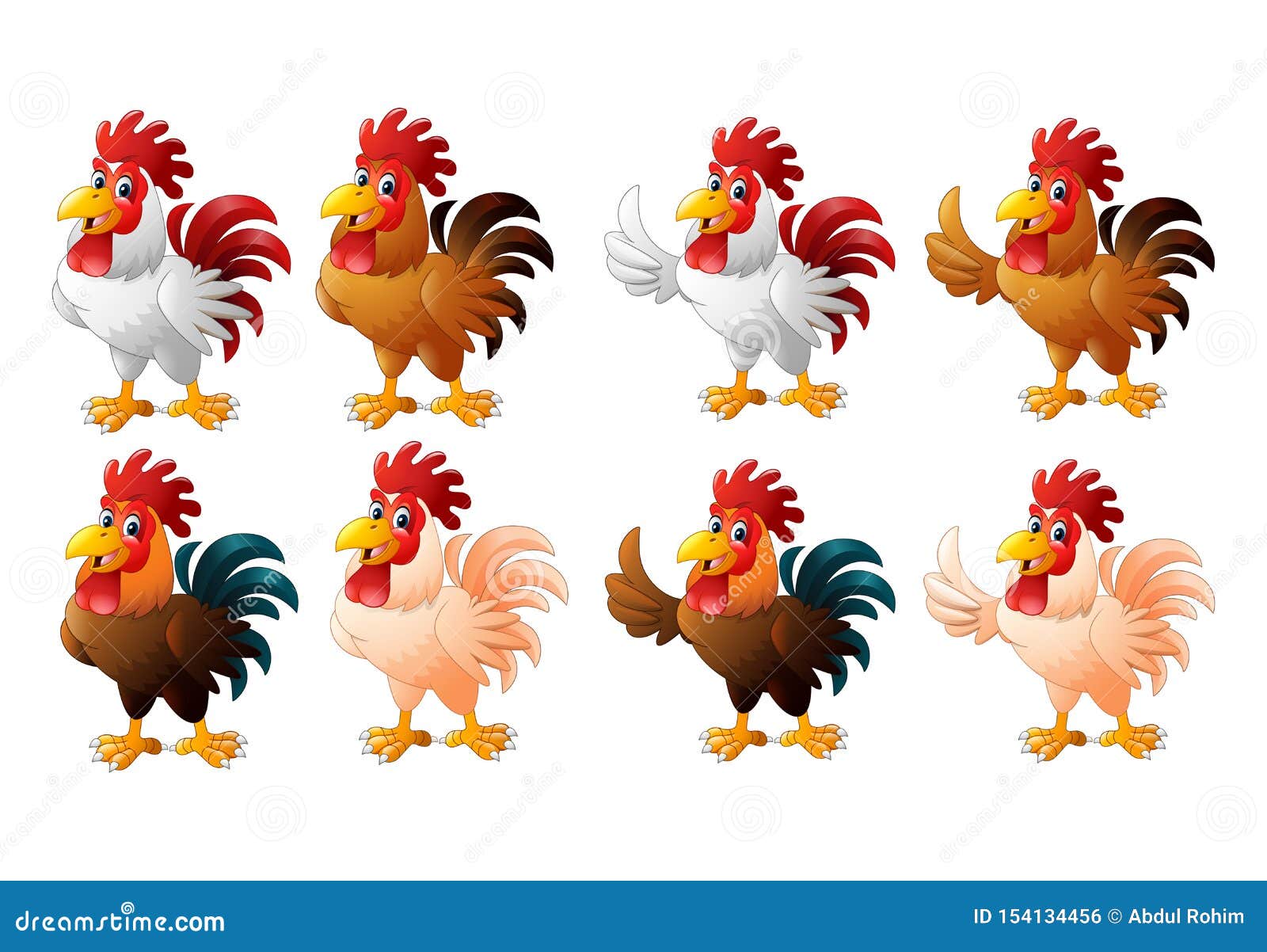 Cartoon Funny Rooster Collection Set Stock Vector - Illustration of ...