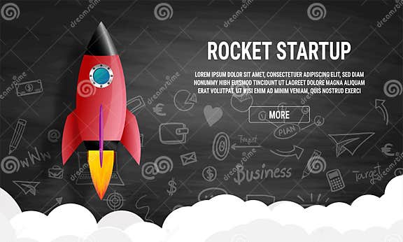 Startup Business Idea Concept. Rocket Ship in a Flat Vector Stock ...