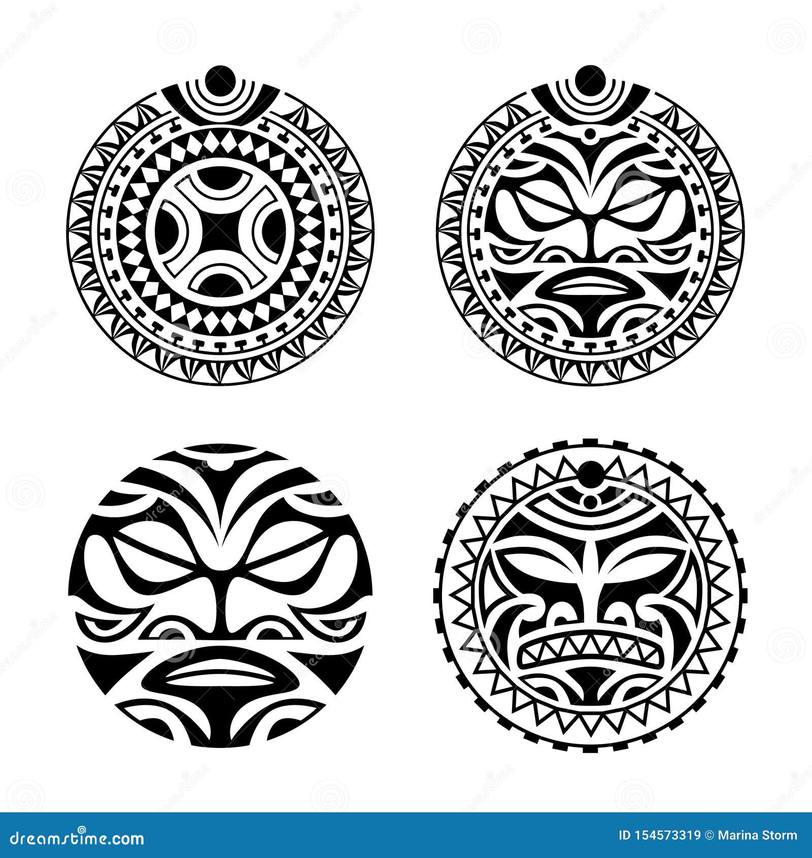 Set of Round Tattoo Ornament Maori Style Stock Vector - Illustration of ...