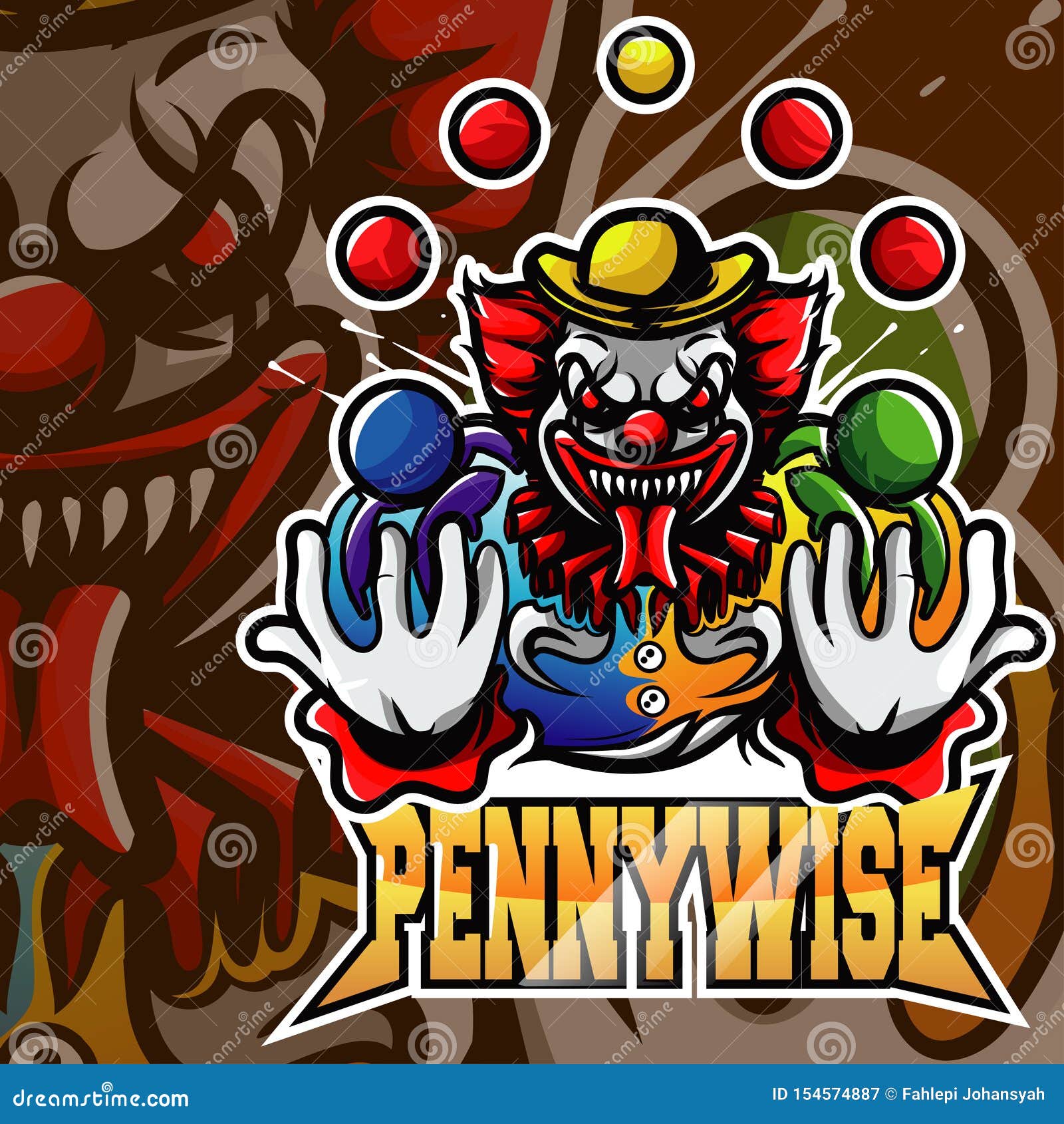 Pennywise Clown Mascot Logo Cartoon Vector | CartoonDealer.com #154574887