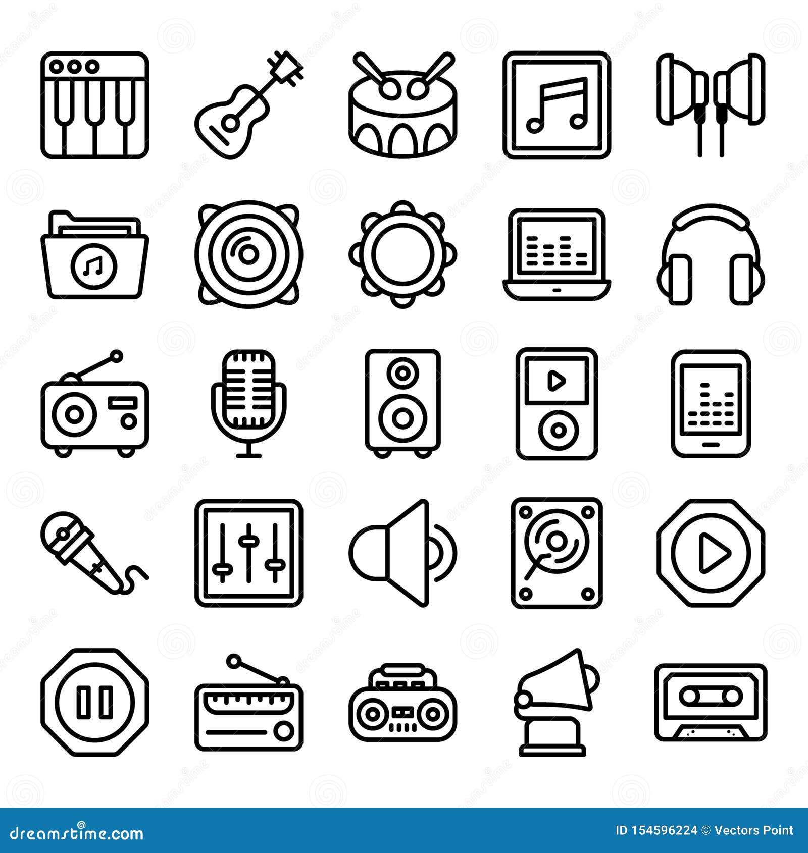 Music and Audio Line Icons Pack Stock Vector - Illustration of ...