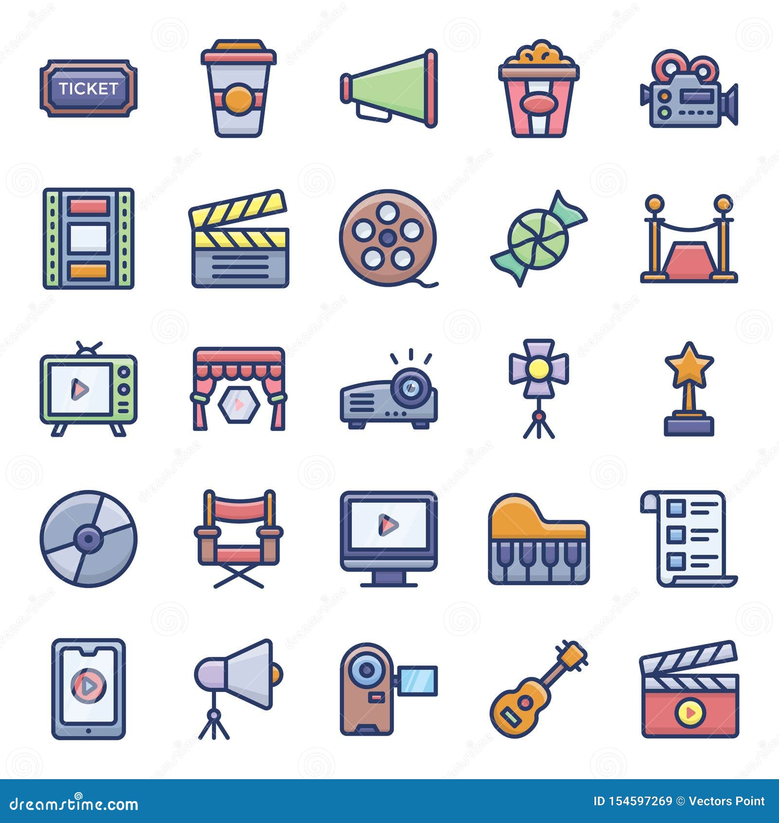 Cinema Icons Pack stock vector. Illustration of reel - 154597269