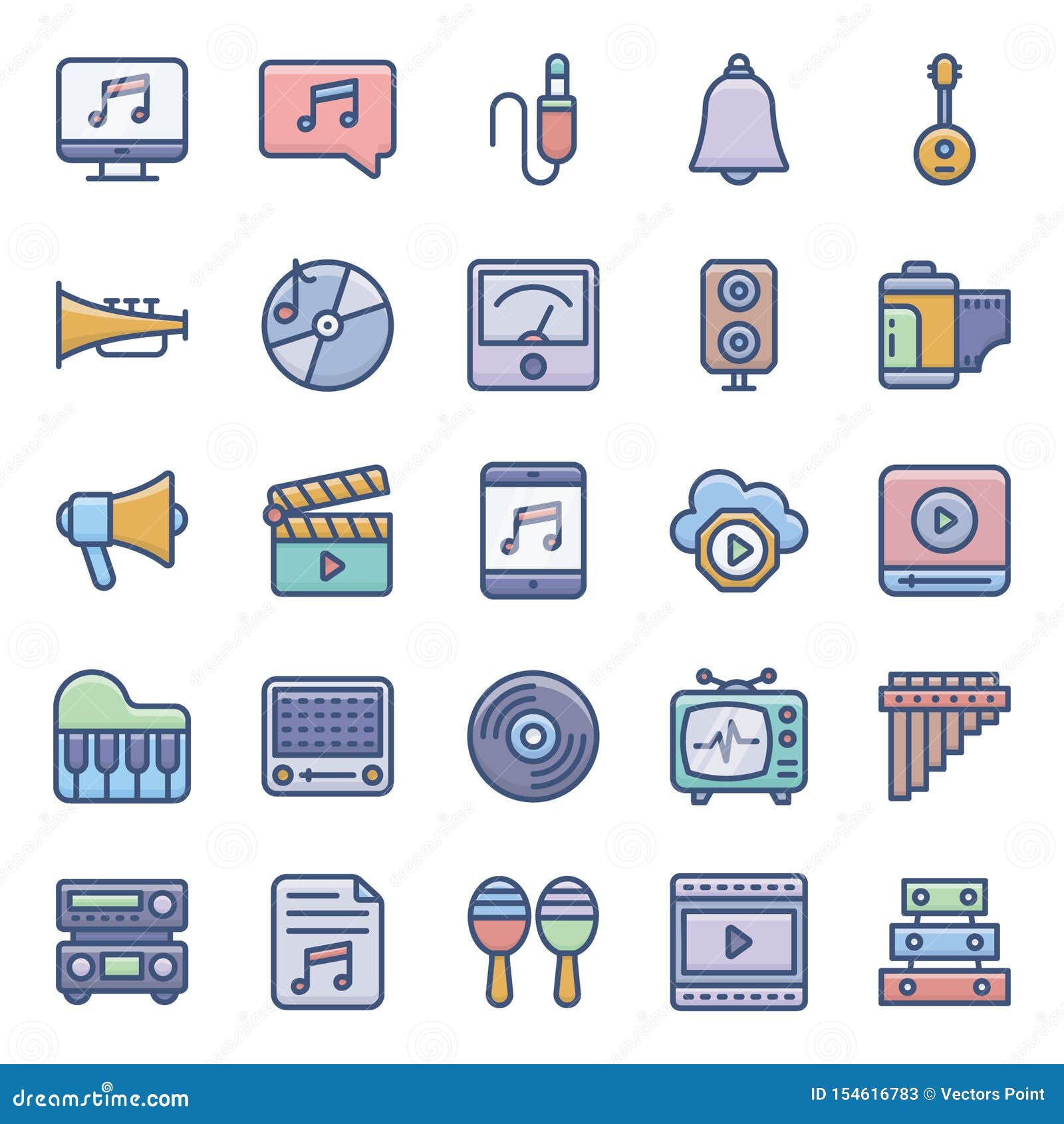 Stock Audio Flat Icons Set stock vector. Illustration of icons - 154616783