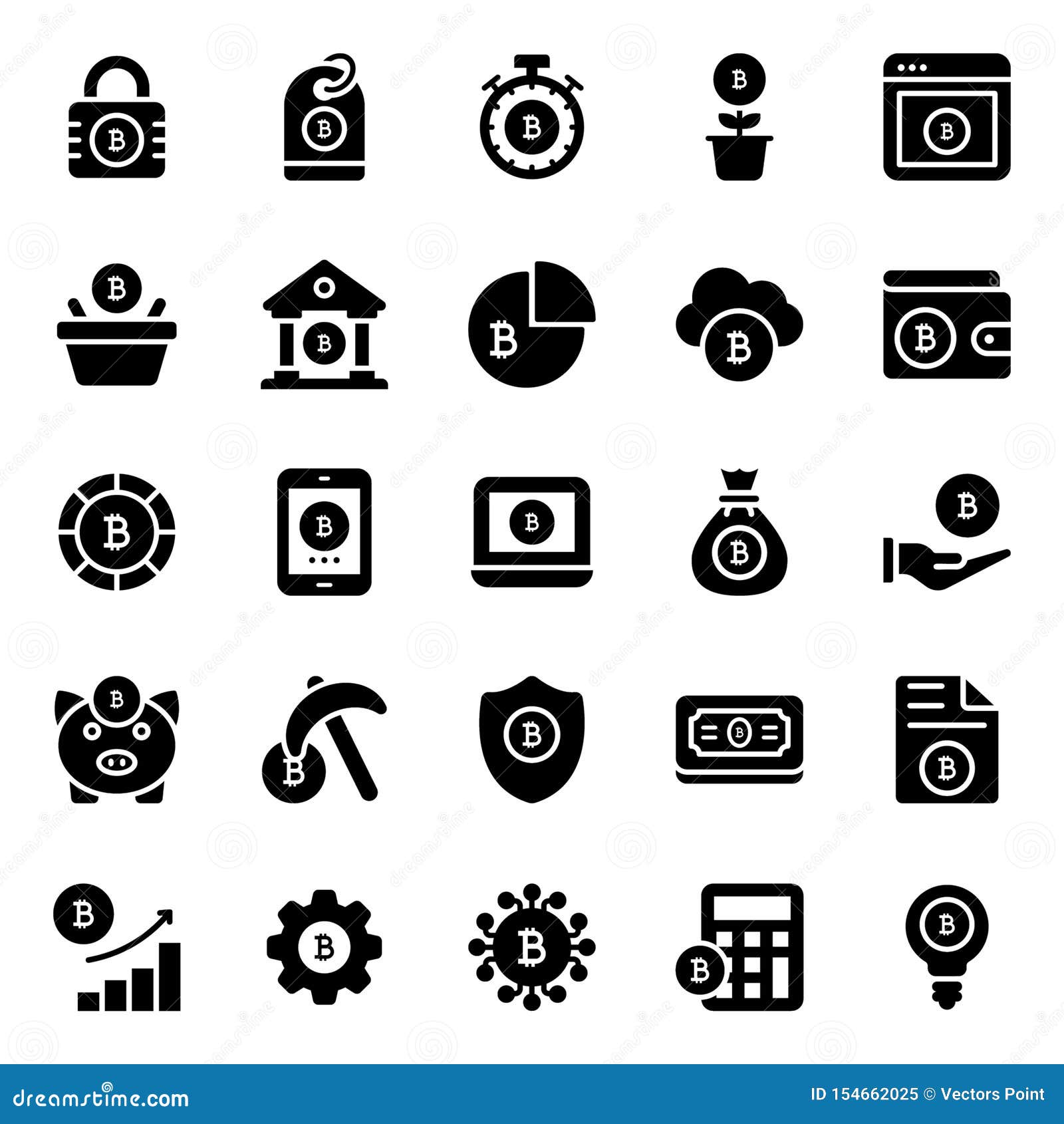 Bitcoin Solid Icons Pack stock vector. Illustration of billfold - 154662025