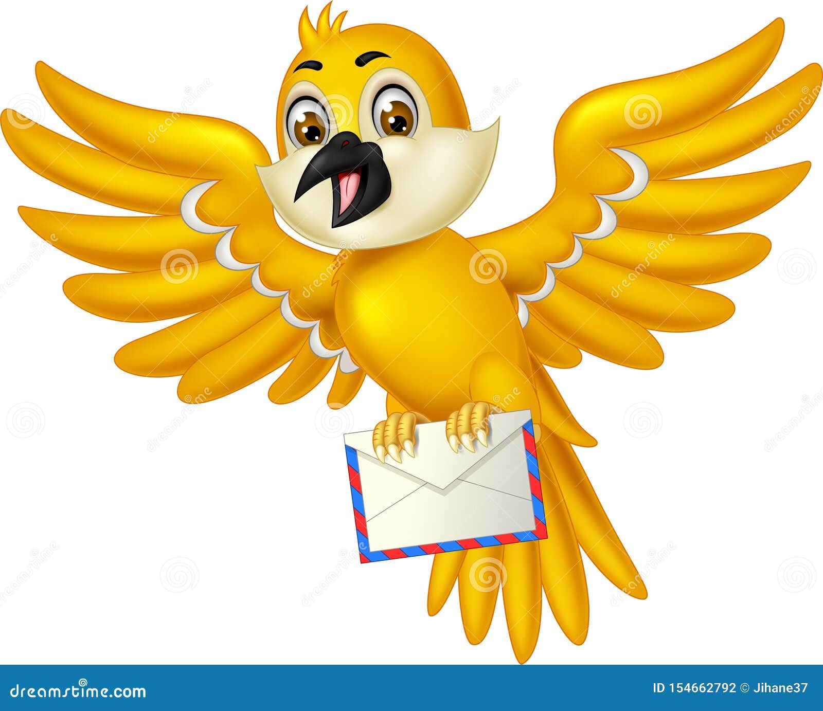 Funny Yellow Bird with Mail Cartoon Stock Illustration - Illustration ...