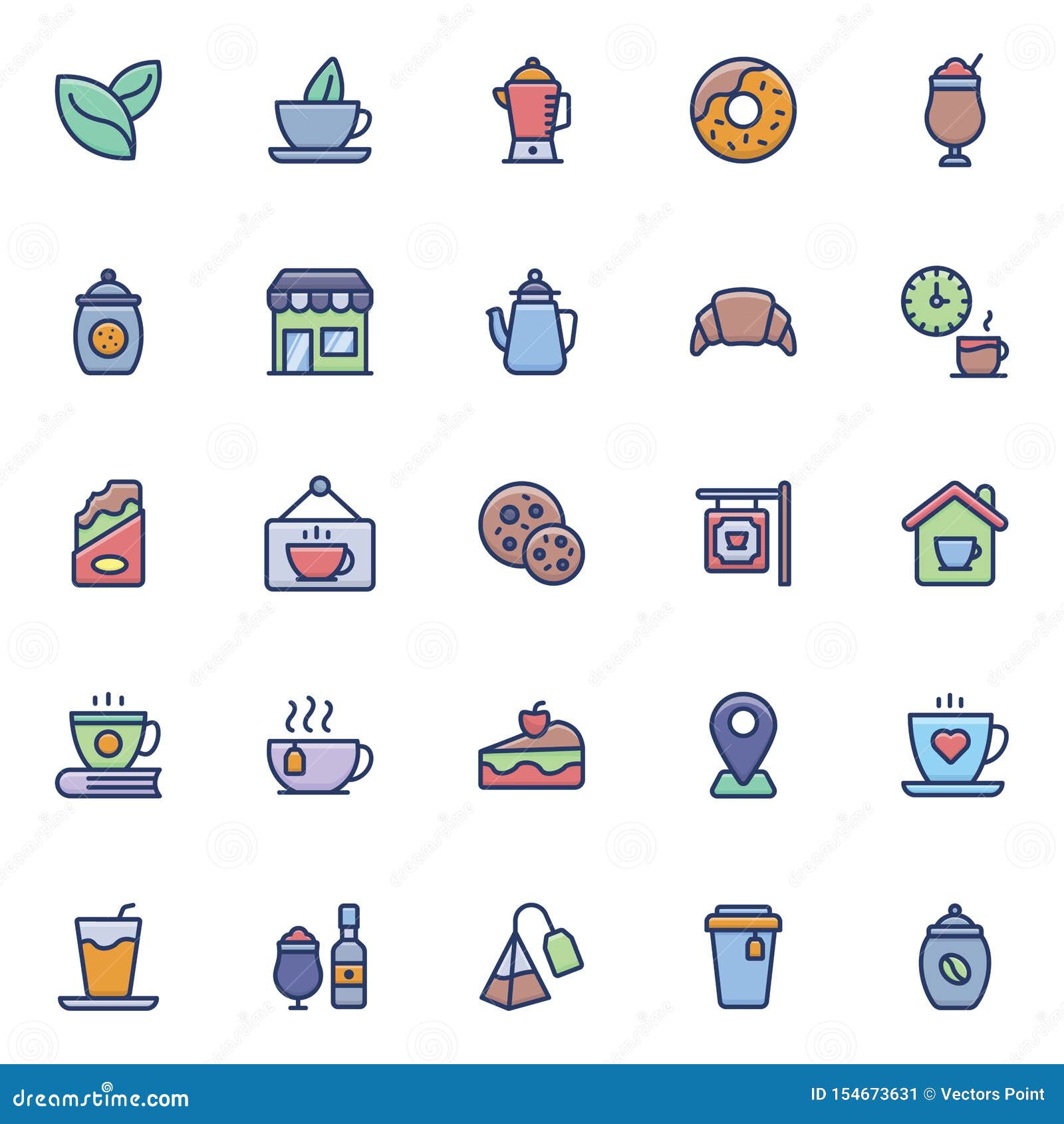 Cafe Flat Icons Pack stock vector. Illustration of mocktail - 154673631