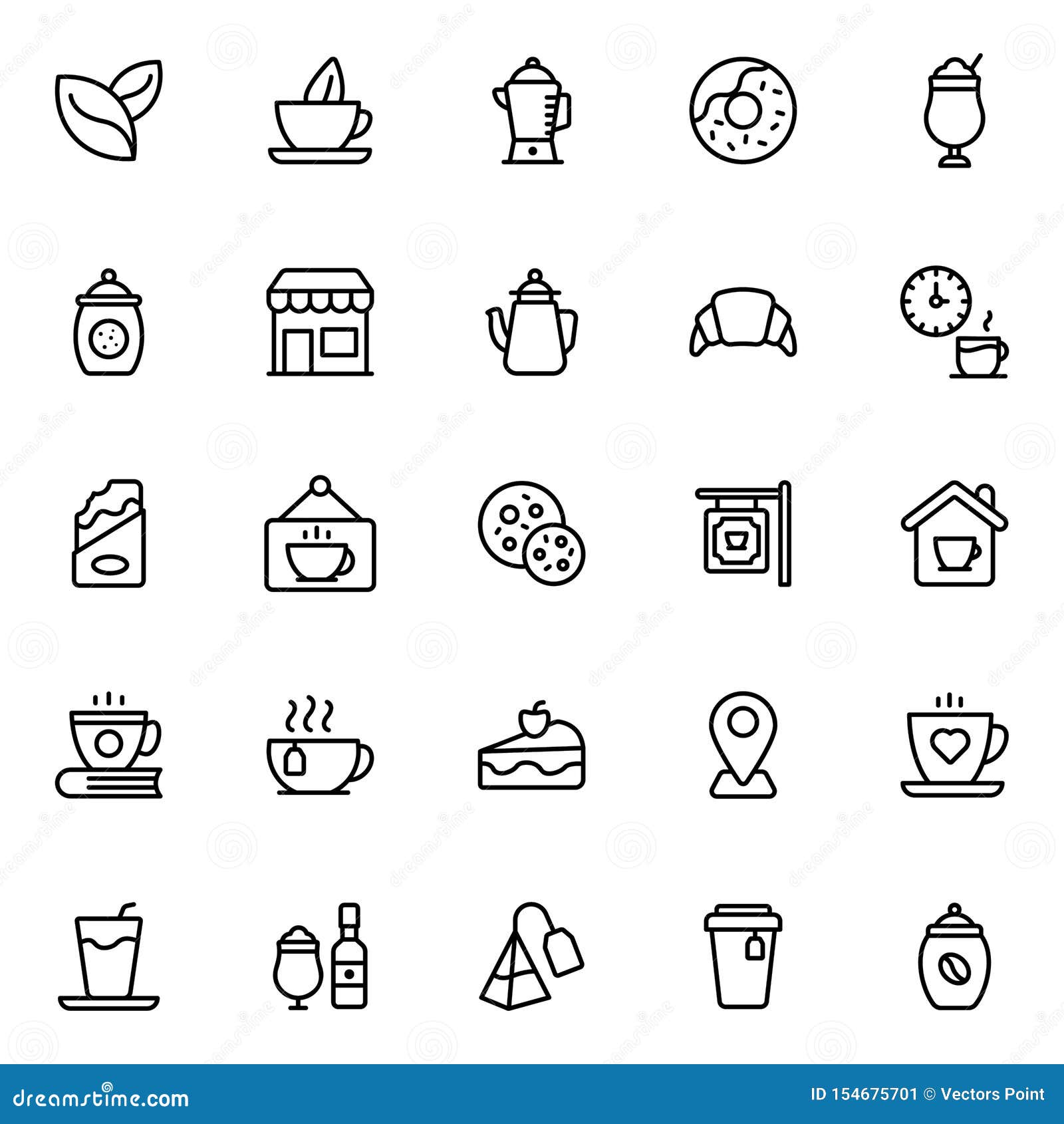 Cafe Line Icons Pack stock vector. Illustration of cocktail - 154675701