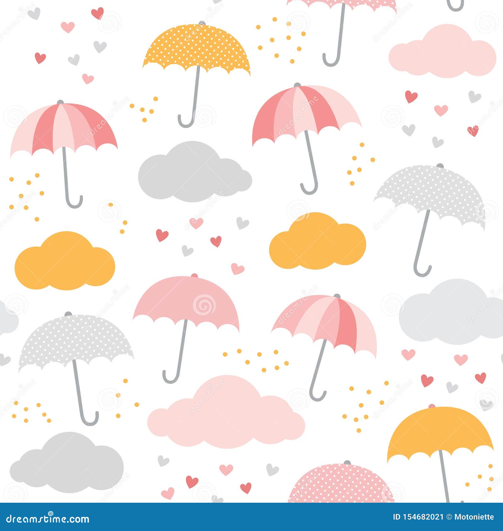 Rain Vector Pattern. Cute Umbrella, Cloud, Raindrops, Hearts. Baby ...