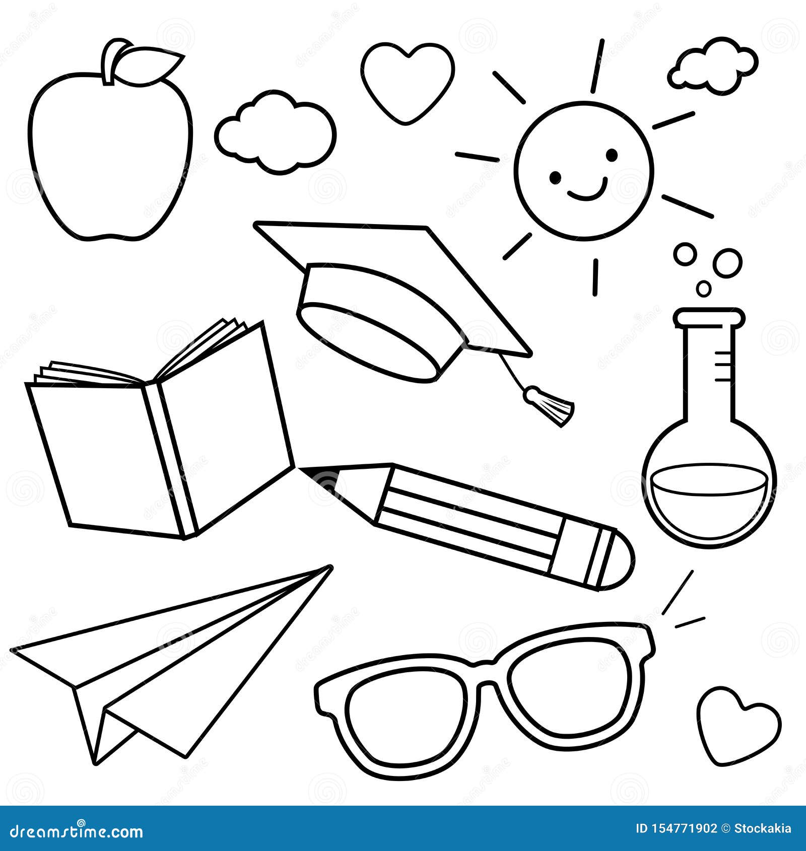School Themed Sketch Icons. School Supplies, Science Symbols, Study ...