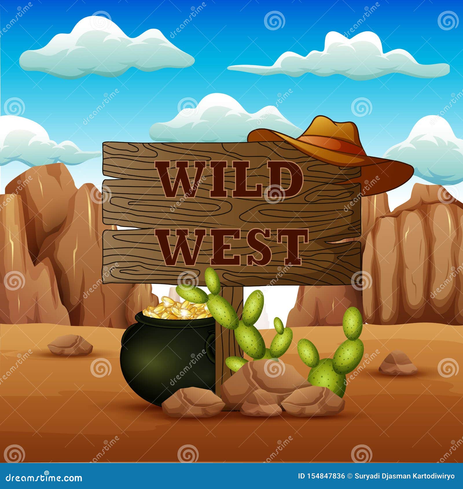 A Wood Sign with Pot of Coins in the Wild West Stock Vector ...
