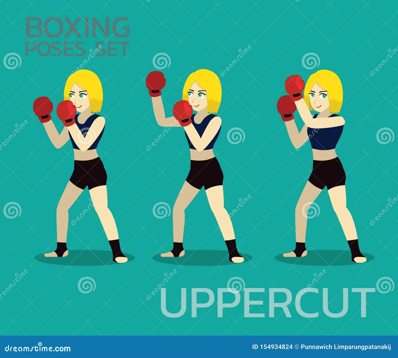 Uppercut Manga Boxing Poses Set Cartoon Vector Illustration Stock ...