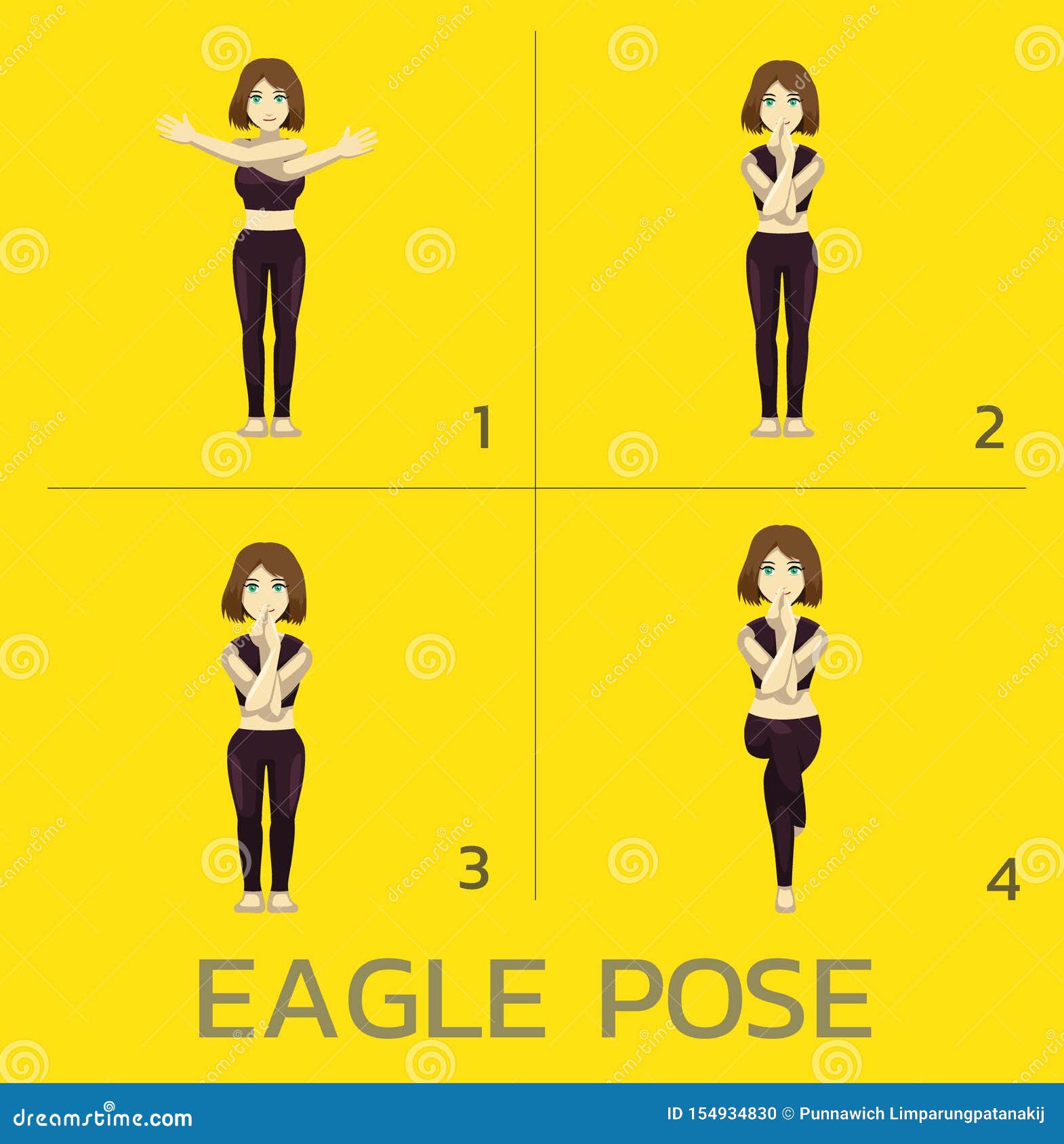 Eagle Pose Yoga Manga Tutorial How Cartoon Vector Illustration Stock ...
