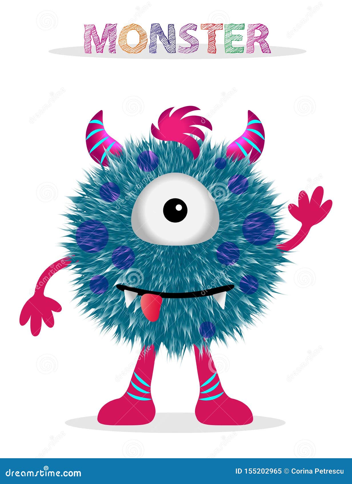 Fluffy monster. stock vector. Illustration of cartoon - 155202965