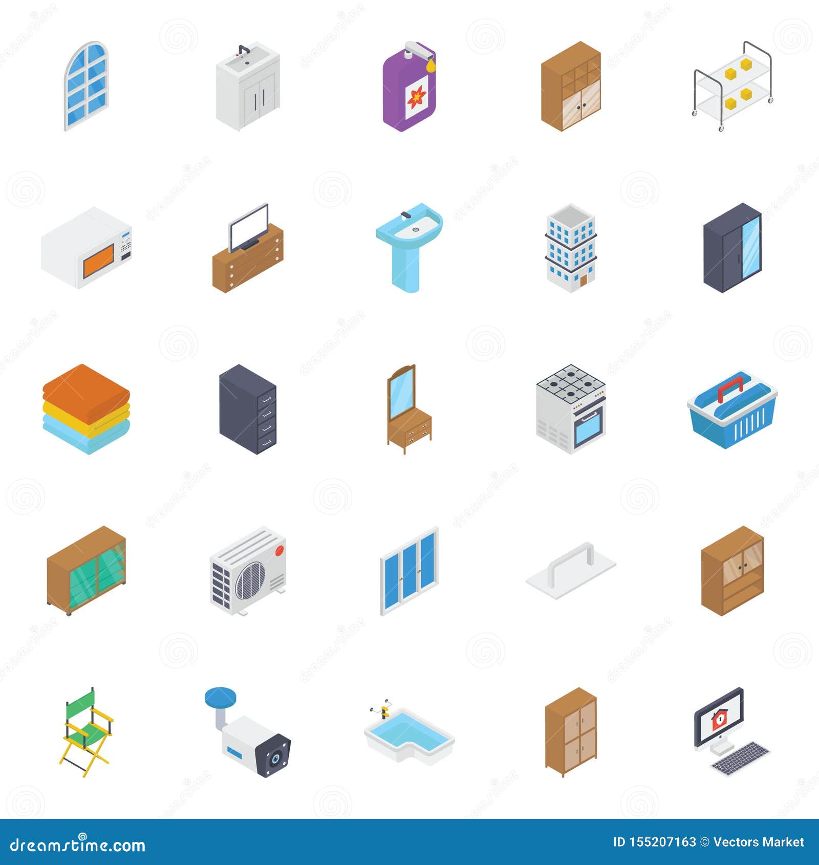 Building Interior Isometric Icons Pack Stock Illustration ...