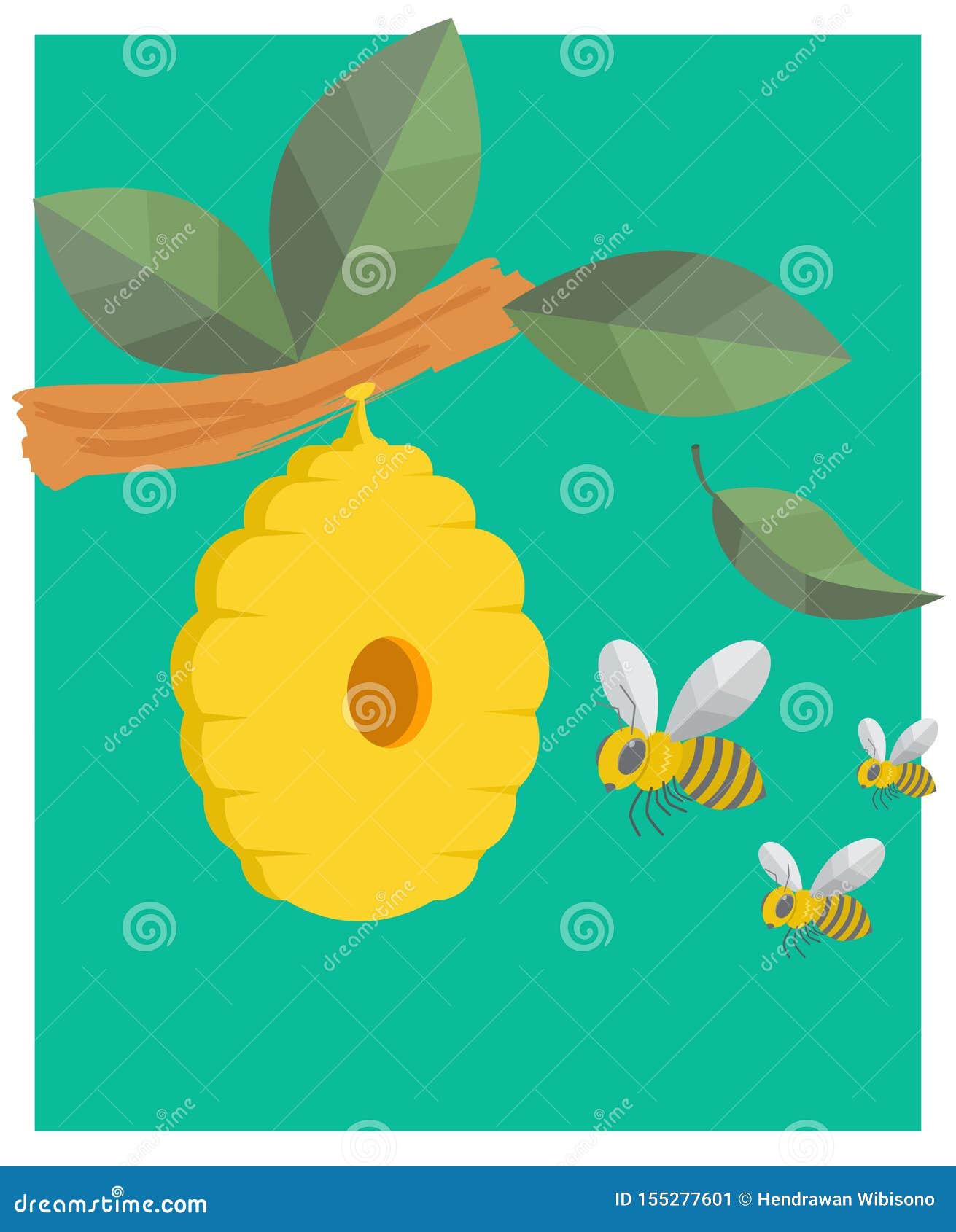 Bees with the Nest on the Tree Stock Vector - Illustration of cartoon ...