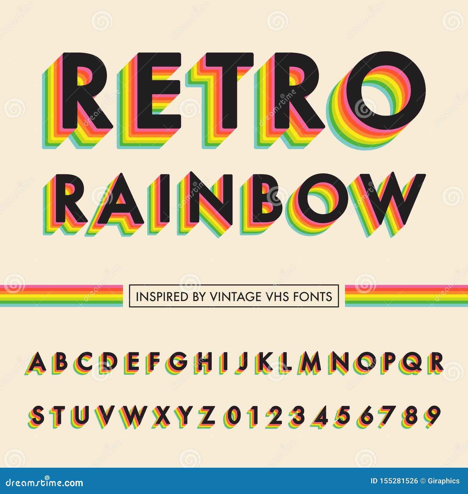 Retro Rainbow Alphabet stock vector. Illustration of neon - 155281526