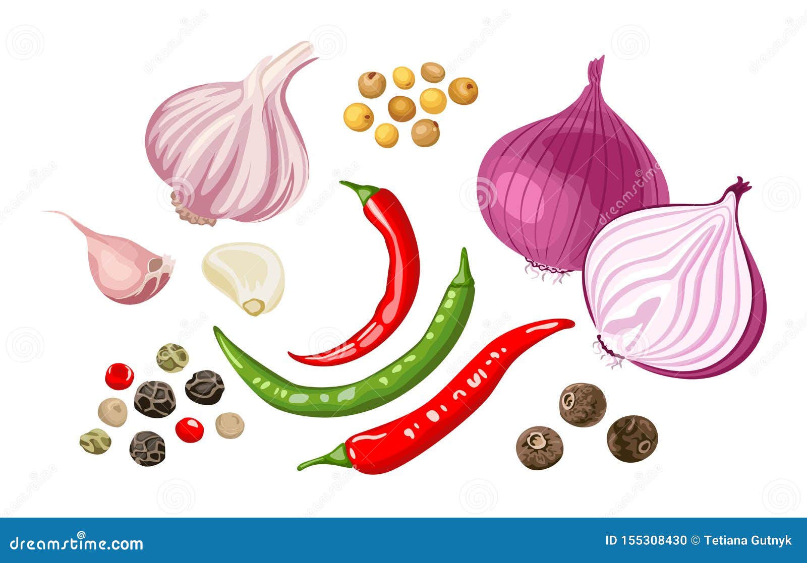 Set of Spicy Spices and Vegetables. Stock Vector - Illustration of ...
